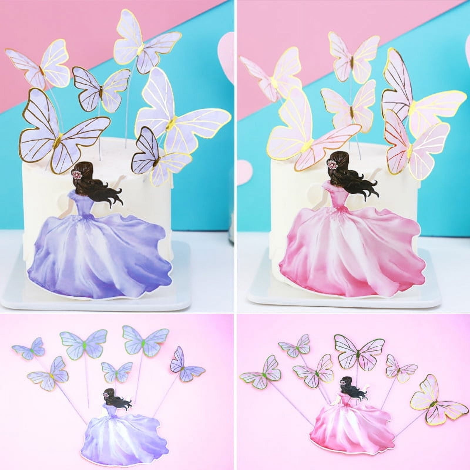 Butterfly Cake Toppers With Happy Birthday Cake Toppers 3D Pink Gold ...