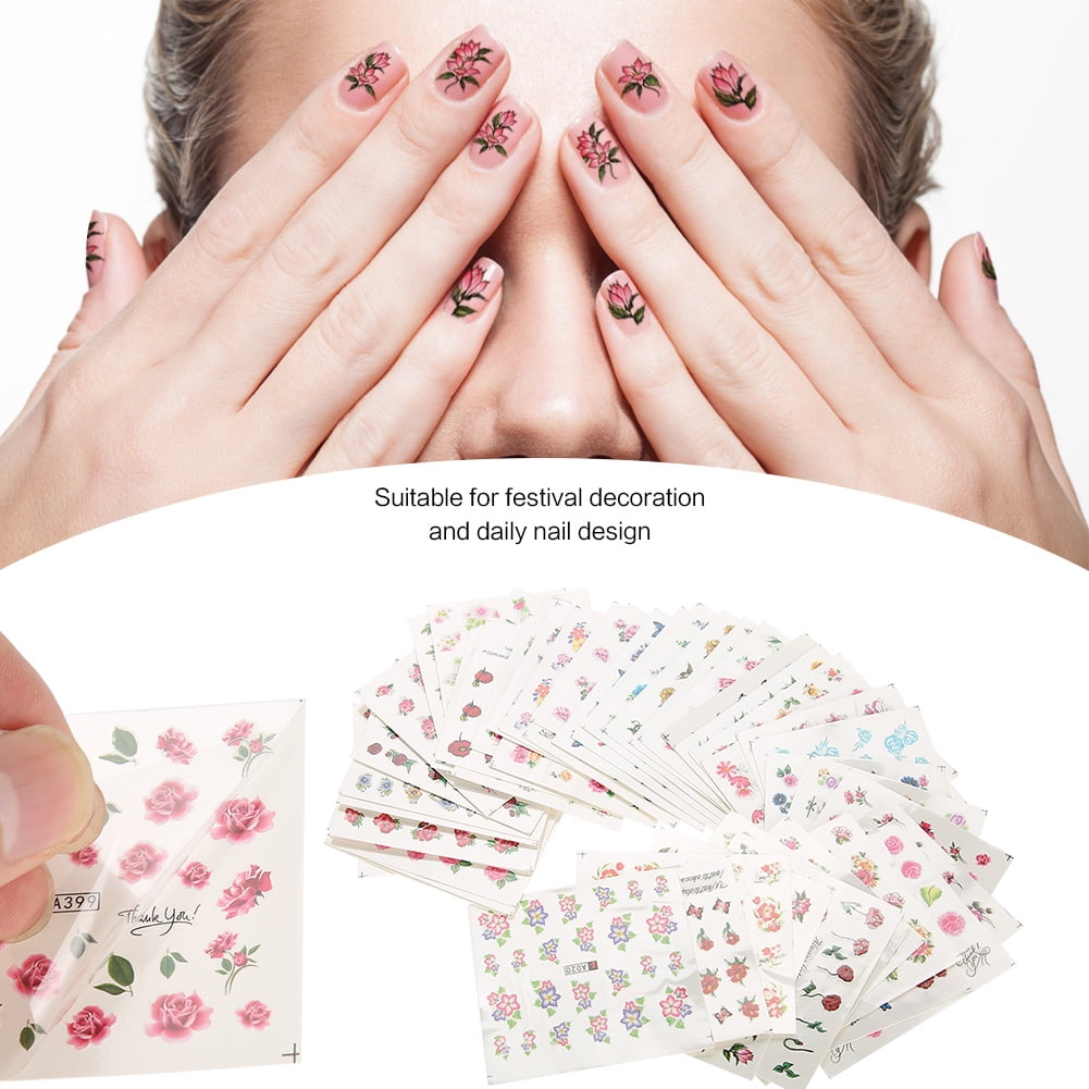 Butterfly Cartoon Mixed Flower Nail Art Water Transfer Sticker Decals ...