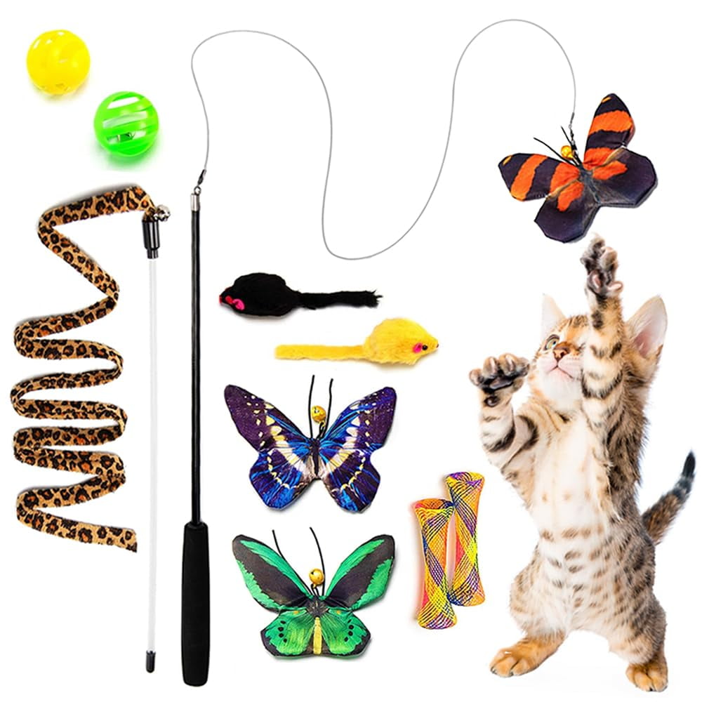 Butterfly Cat Wand Cat Toys Set, Realistic Crinkle Catnip Butterflies ...