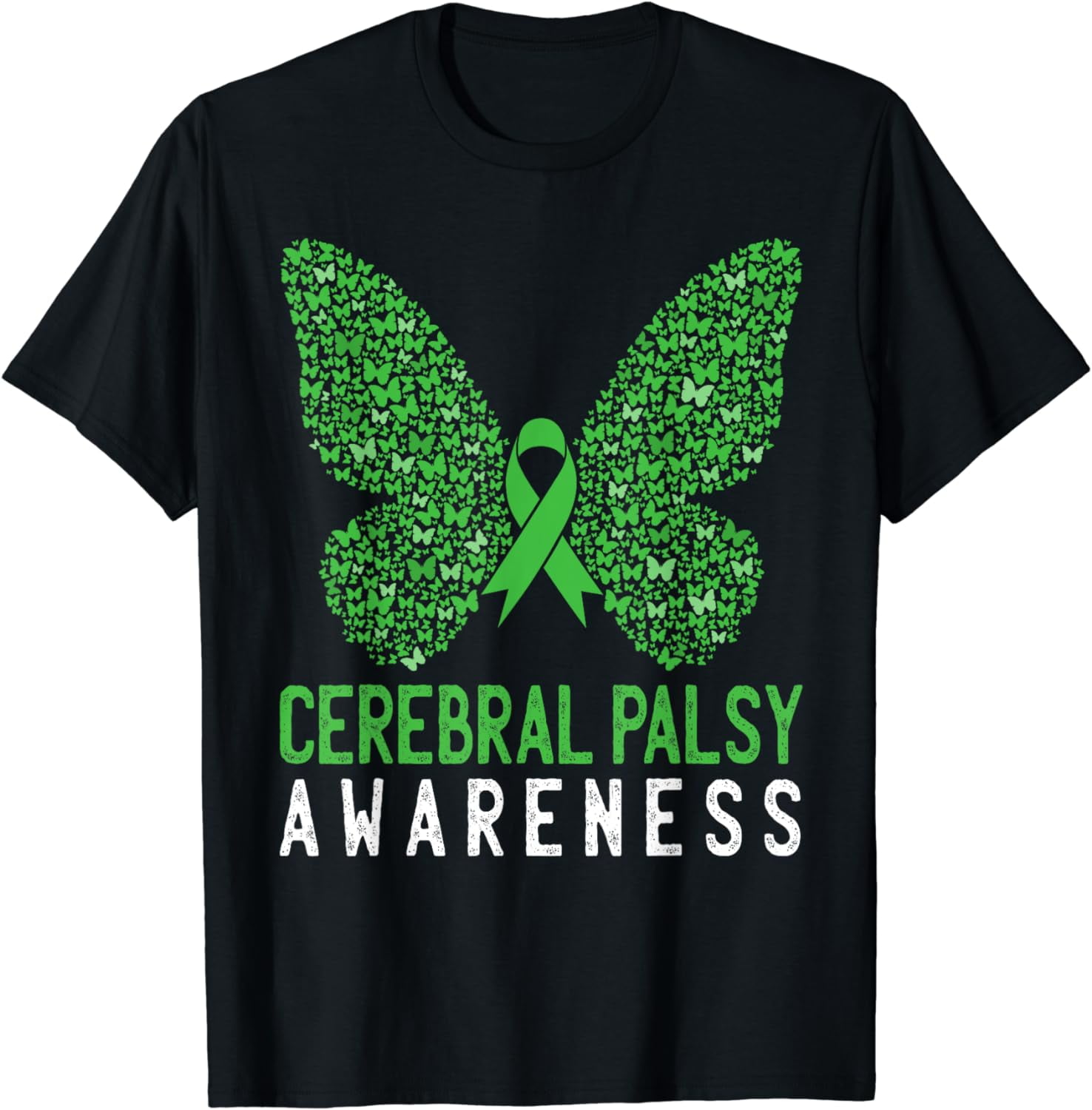 Butterfly Cerebral Palsy Awareness CP Green Ribbon Support T-Shirt - Walmart.com