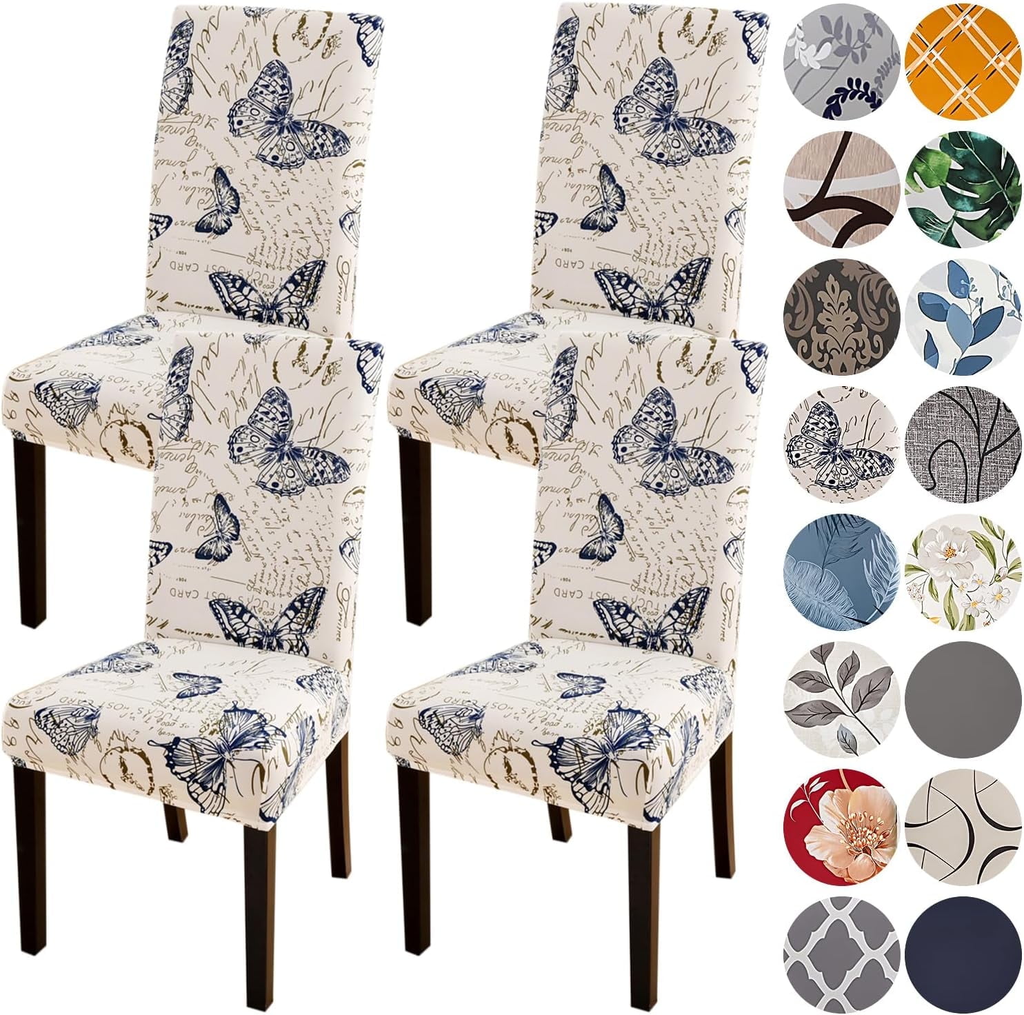 Butterfly Chair Covers for Dining Room Set of 4,Stretch Spandex Parsons ...