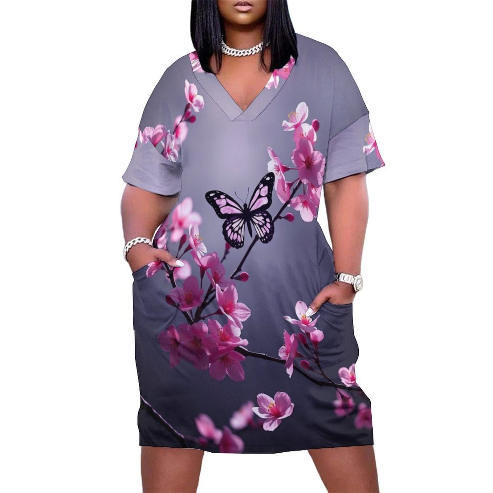 Butterfly Cherry Blossom Beauty Loose Pocket Dress Dress for Women Summer Dresses for Special ...