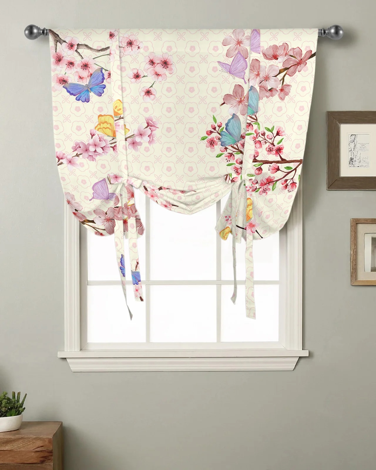 Butterfly Cherry Blossom Plum Flower Kitchen Short Window Curtain ...