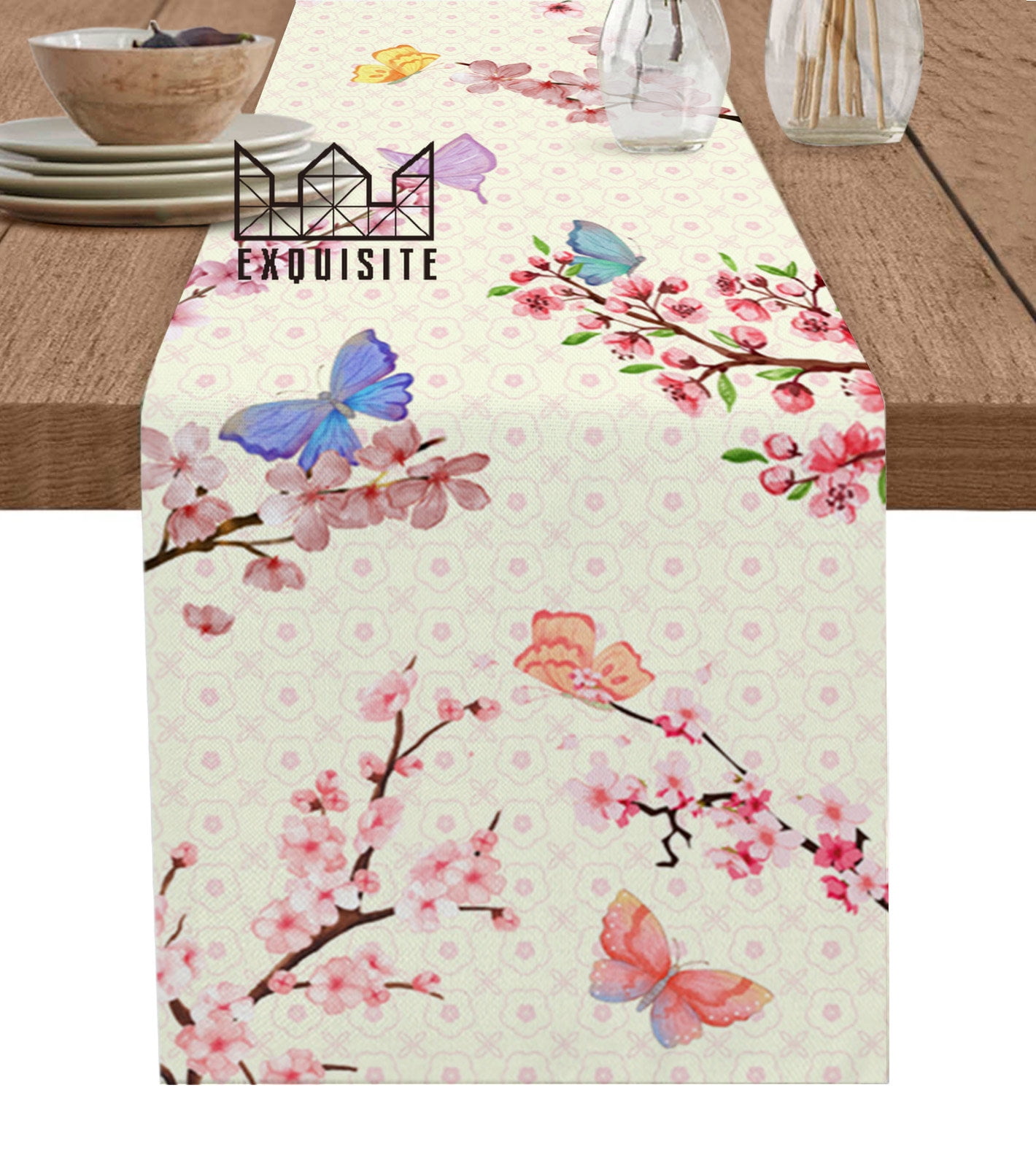 Butterfly Cherry Blossom Plum Flower Table Runner Wedding Party Dining ...