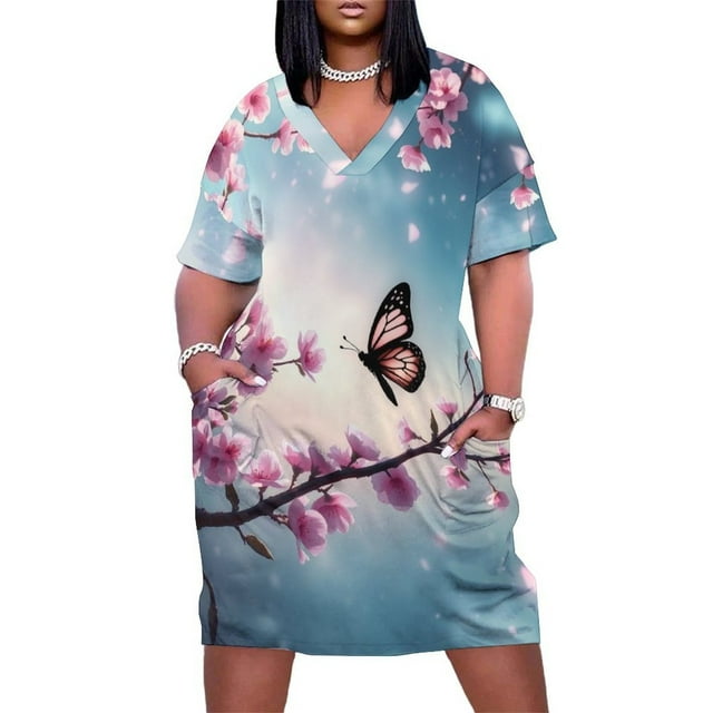 Butterfly Cherry Blossom Spring Loose Pocket Dress Elegant Women"s Dresses for Wedding Wedding ...