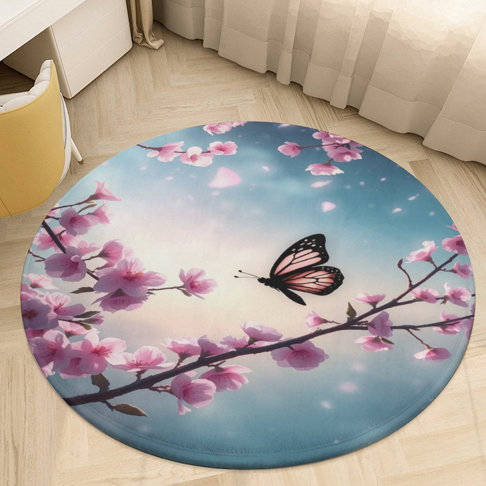 Butterfly Cherry Blossom Spring Round Carpets Modern Living Room Ration ...