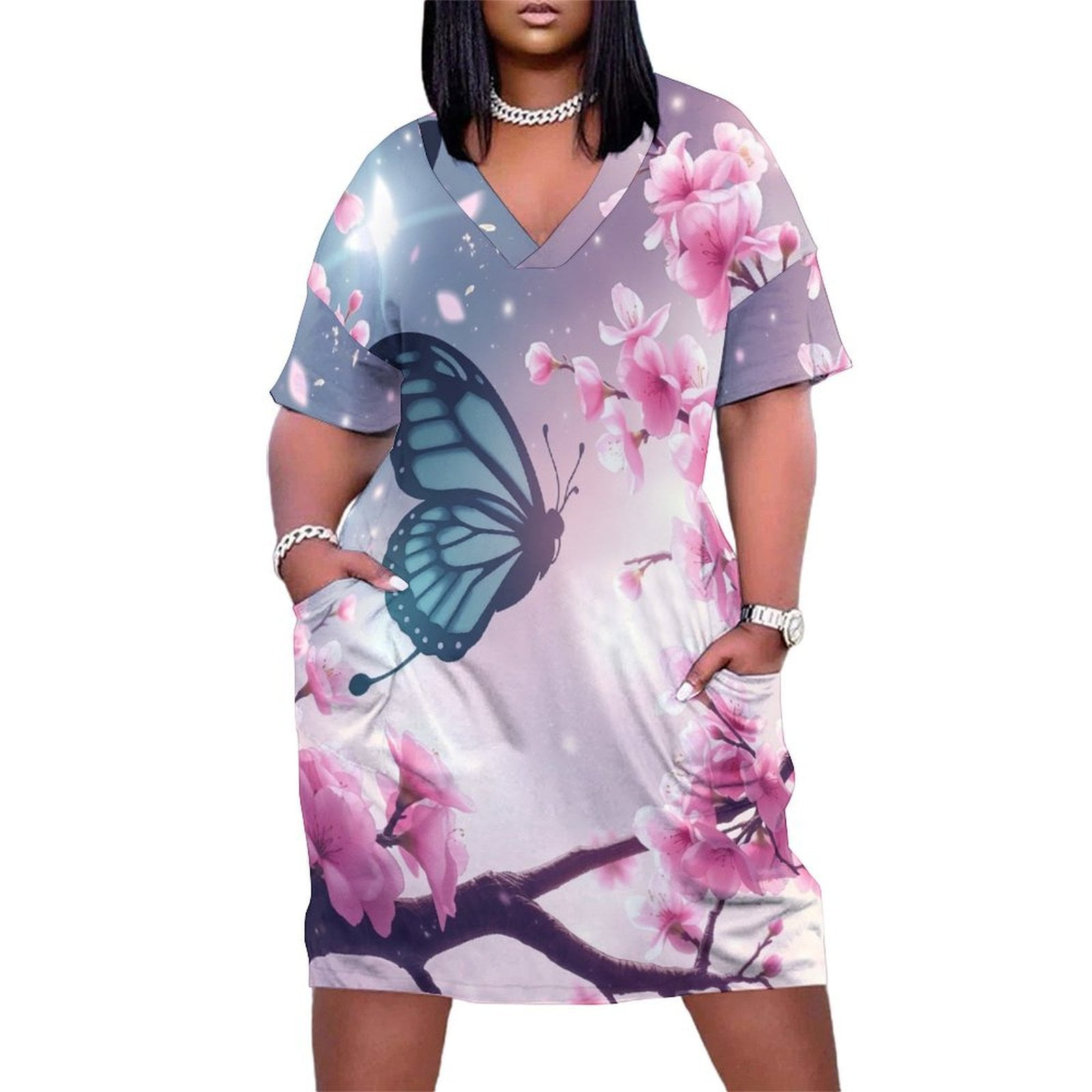 Butterfly Cherry Blossoms Spring Loose Pocket Dress Dress for Women Summer Dresses for Special ...