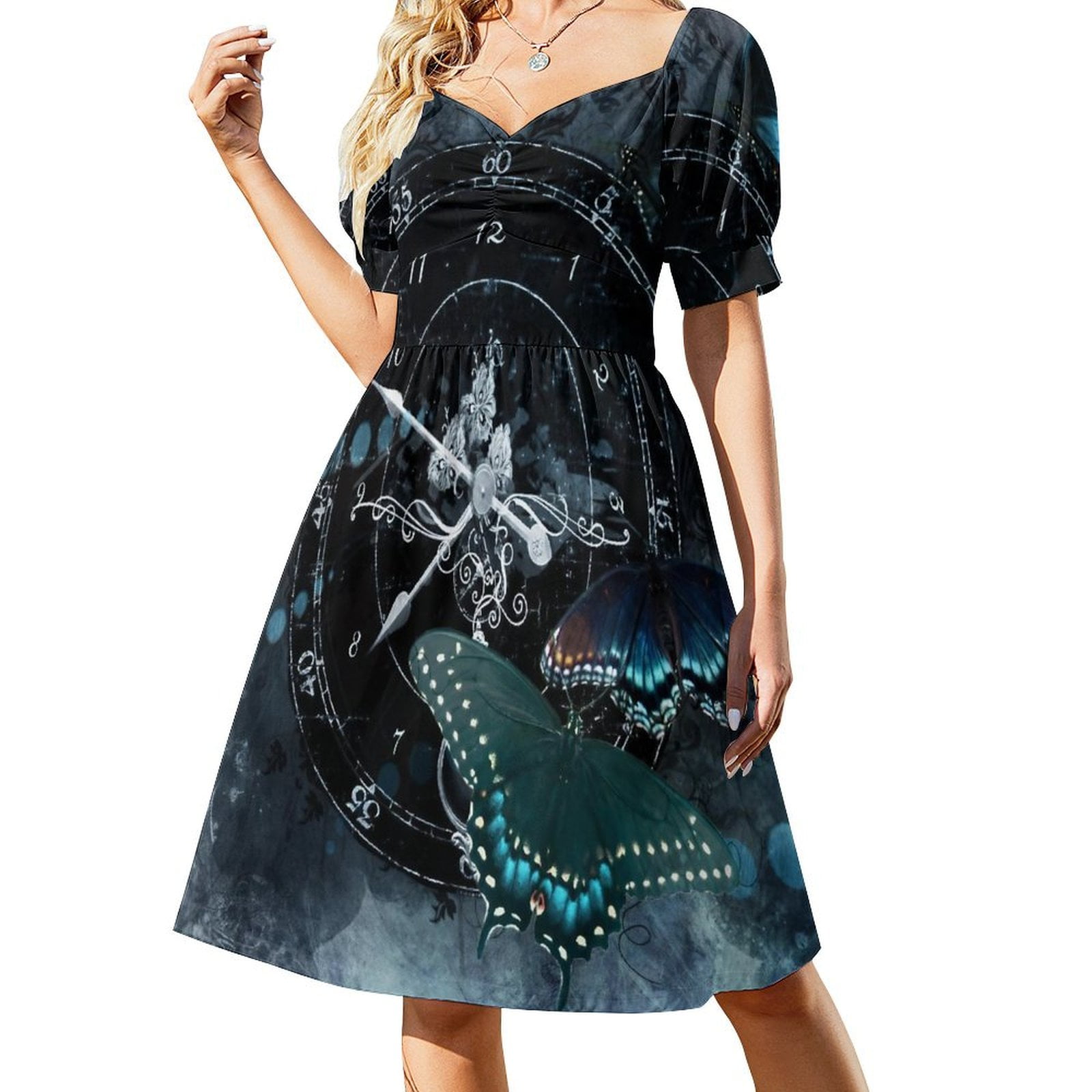 Butterfly Clock Short Sleeve Dress Clothes Women's Summer Dress Elegant ...