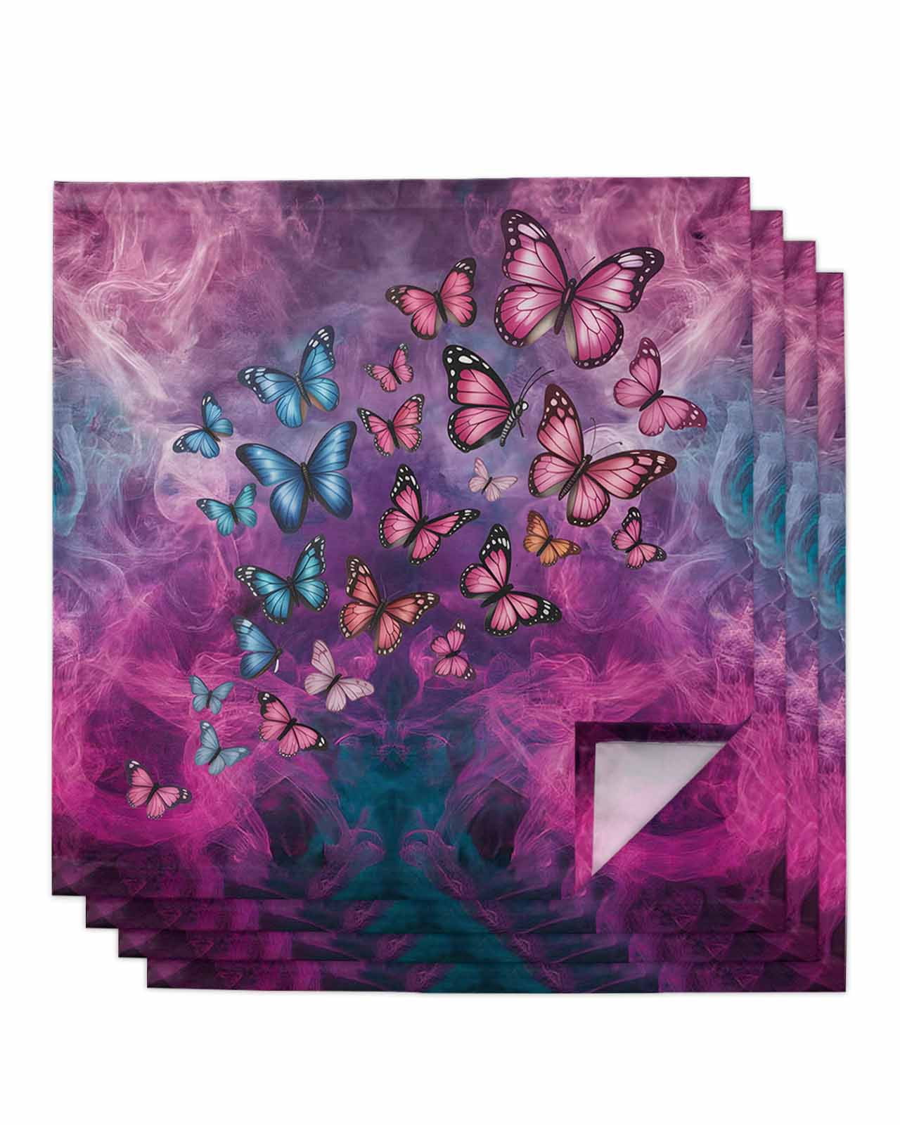 Butterfly Cloth Napkins Set of 4 Reusable Dinner Napkins, Purple Blue ...