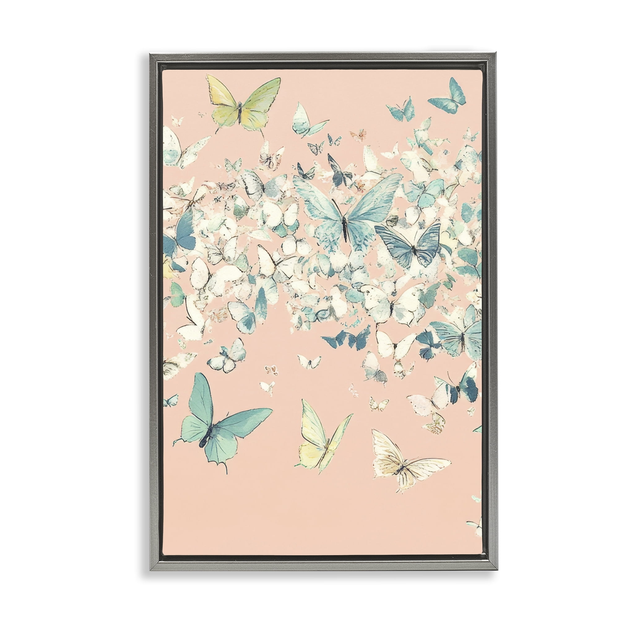 Stupell Industries Butterfly Cluster over Pink Gray Framed Floater ...