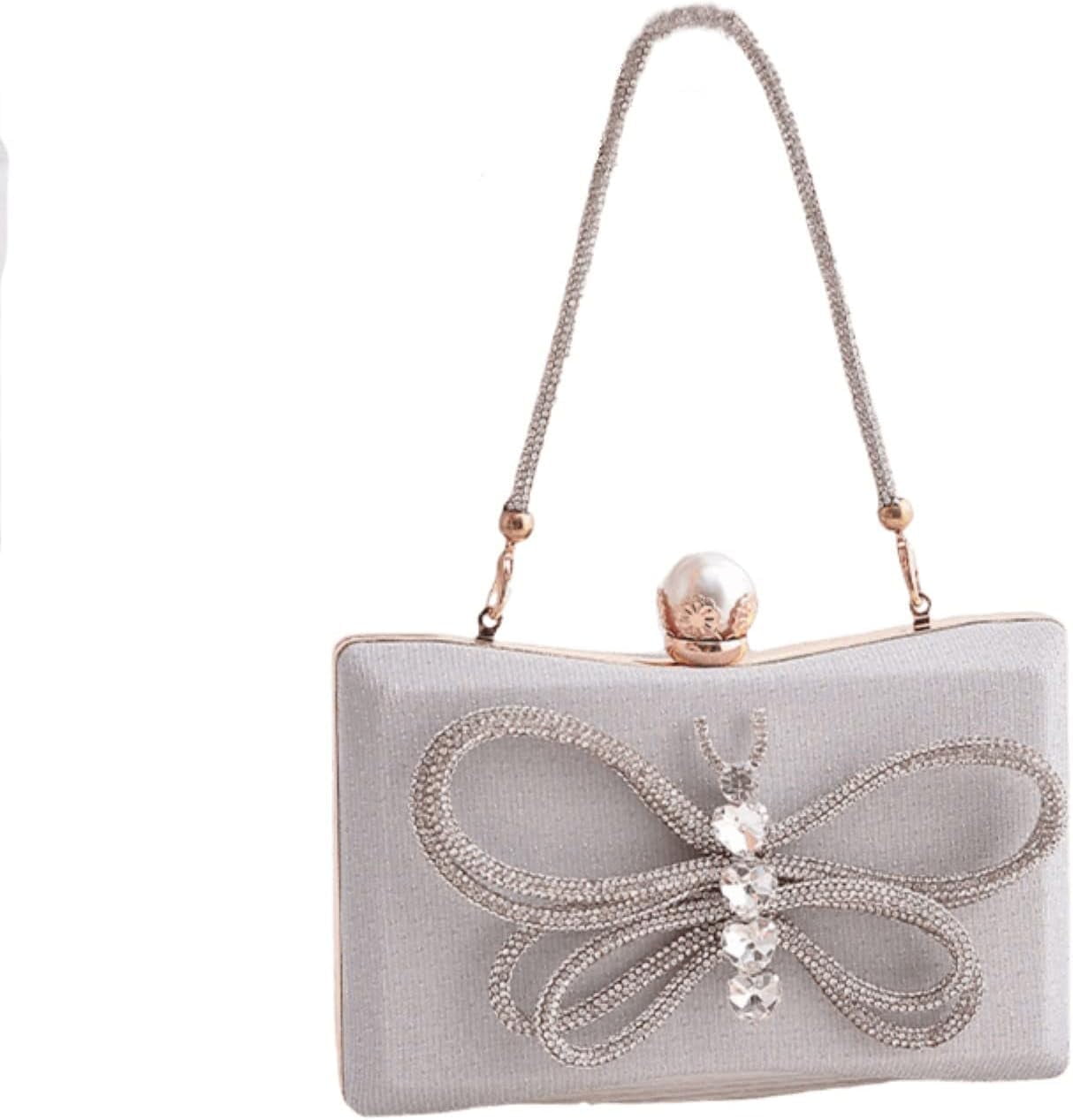 Butterfly Clutch Rhinestone Purse Sparkly Evening Bag with Pearl Clasp ...