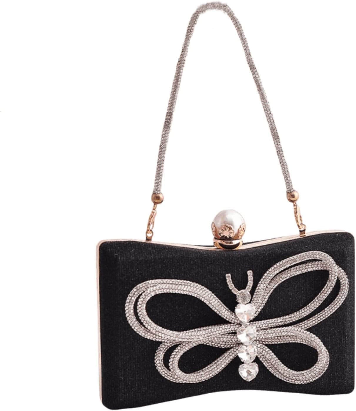 Butterfly Clutch Rhinestone Purse Sparkly Evening Bag with Pearl Clasp ...
