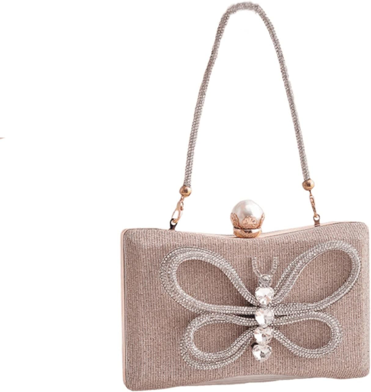 Butterfly Clutch Rhinestone Purse Sparkly Evening Bag with Pearl Clasp ...