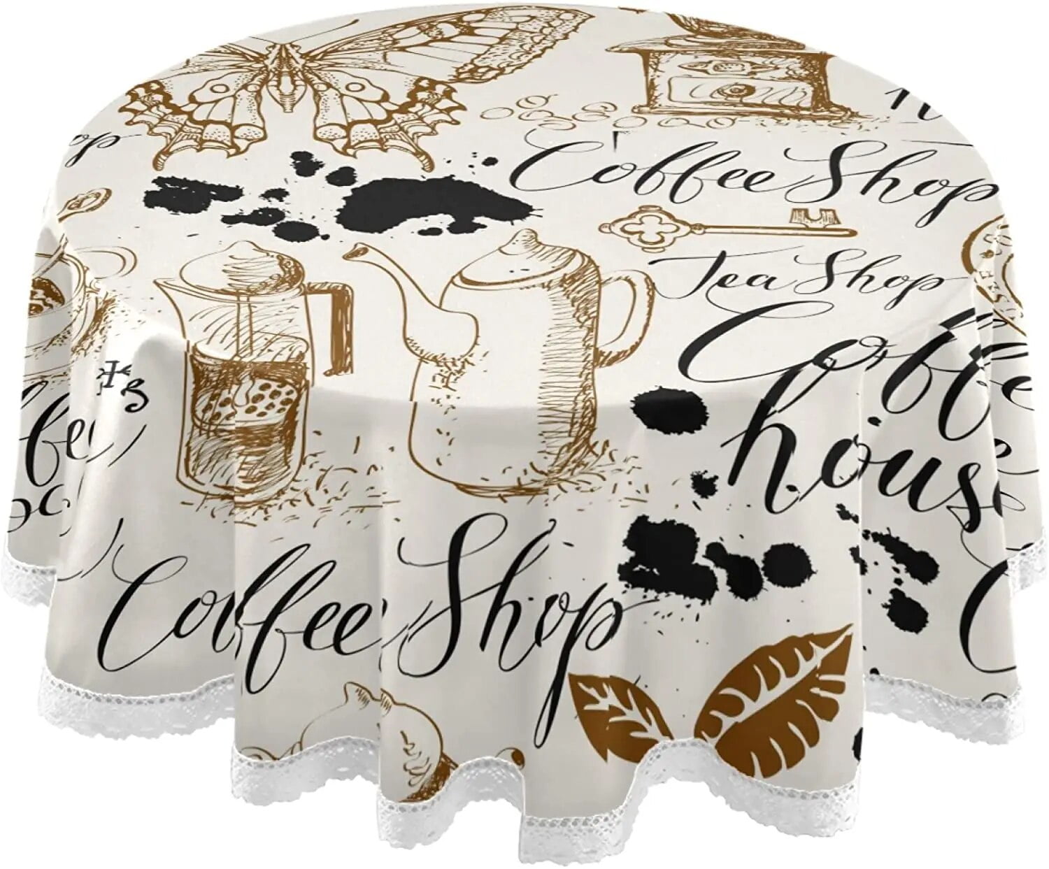 Butterfly Coffe Cup Beans Round Tablecloth 60h Table Cover for Buffet ...