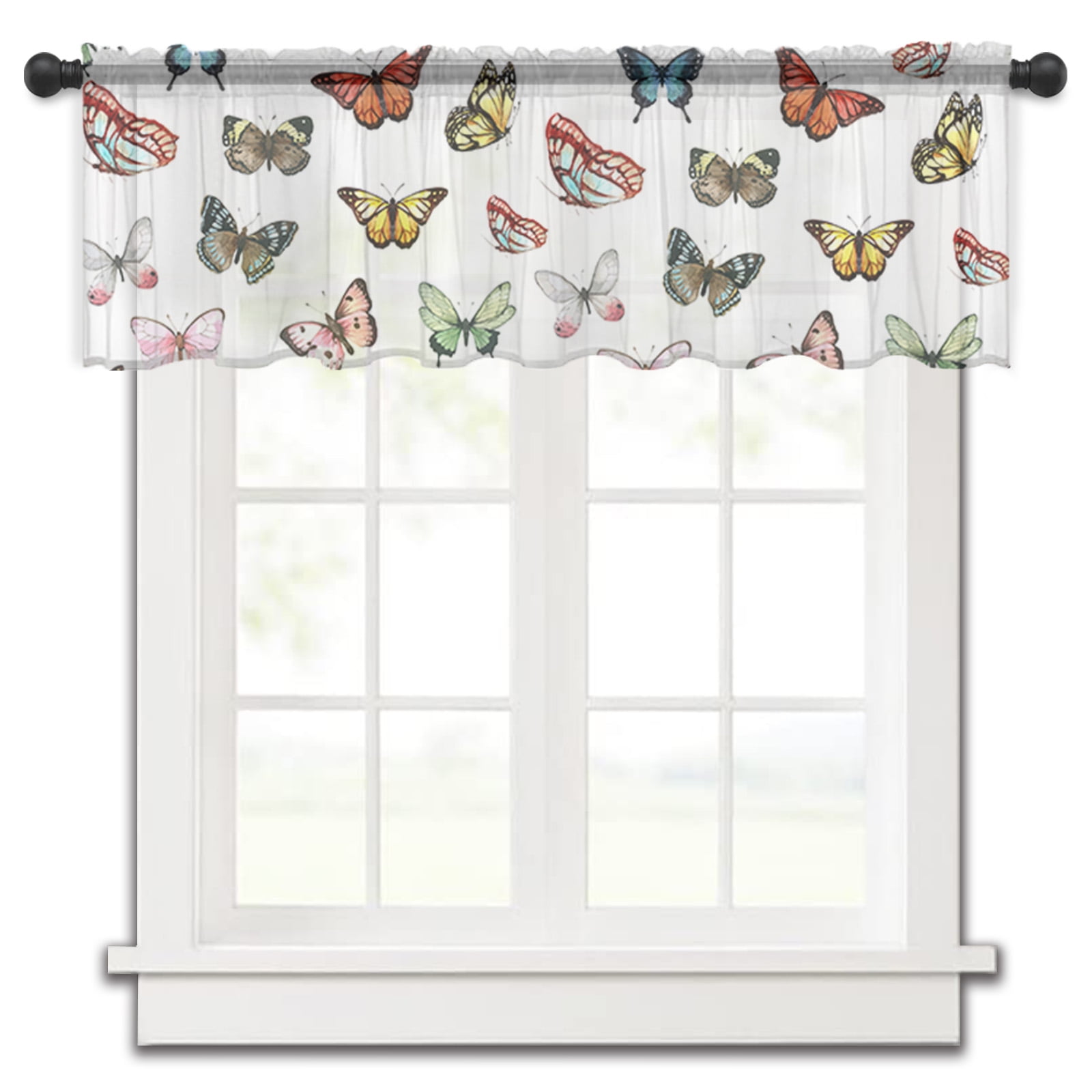 Butterfly Colored Dense Kitchen Small Window Curtain Tulle Sheer Short ...