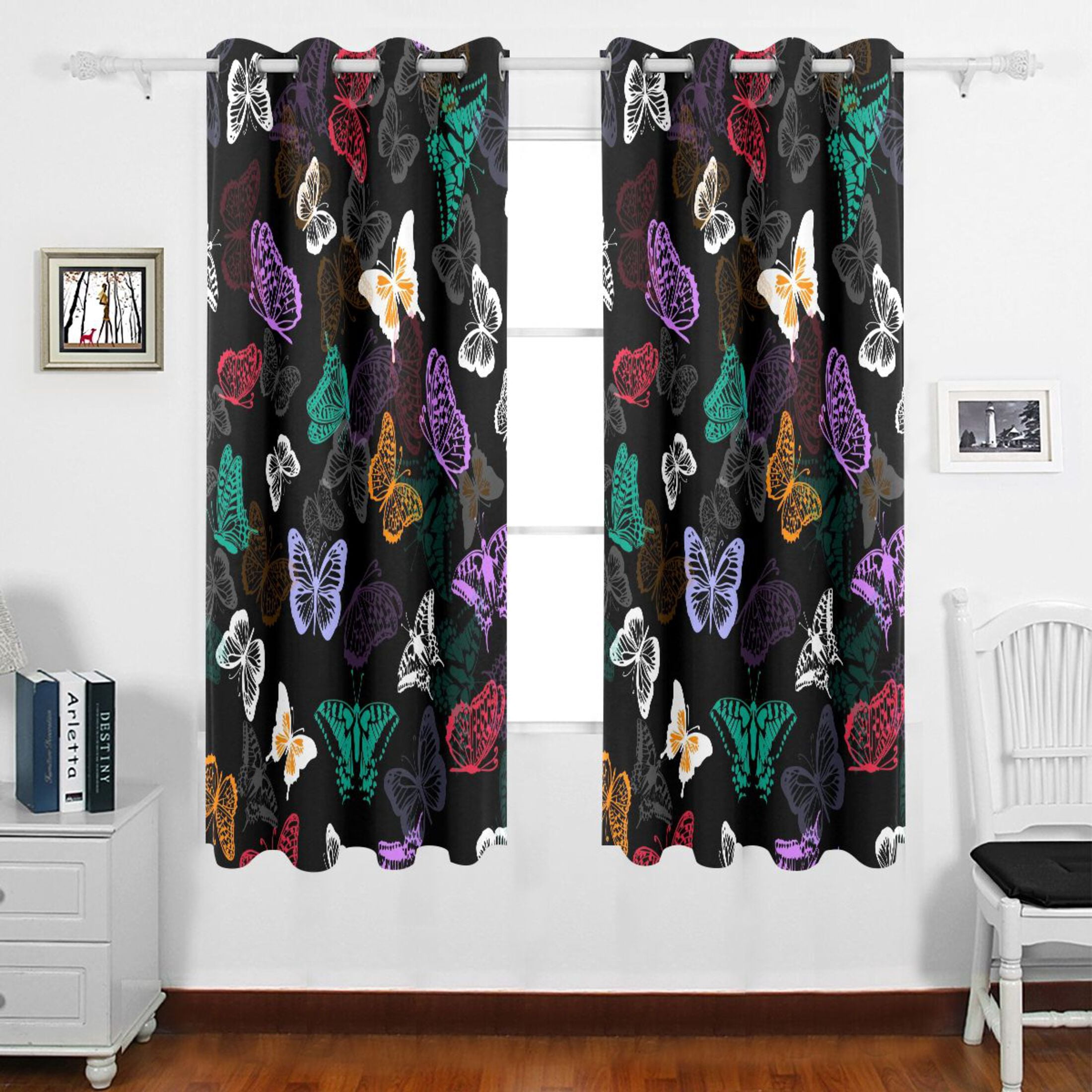 Butterfly Colorful Animals Grommet Blackout Curtains Thermal Insulated ...
