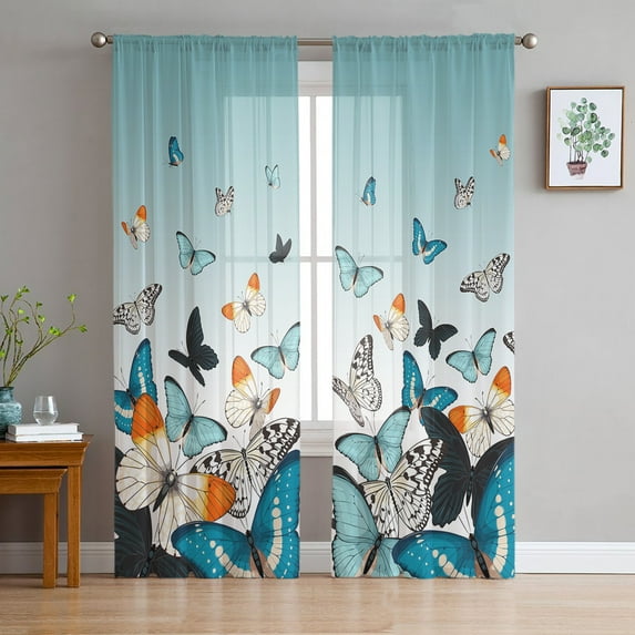 Butterfly Colorful Chiffon Sheer Curtains For Living Room Bedroom ...