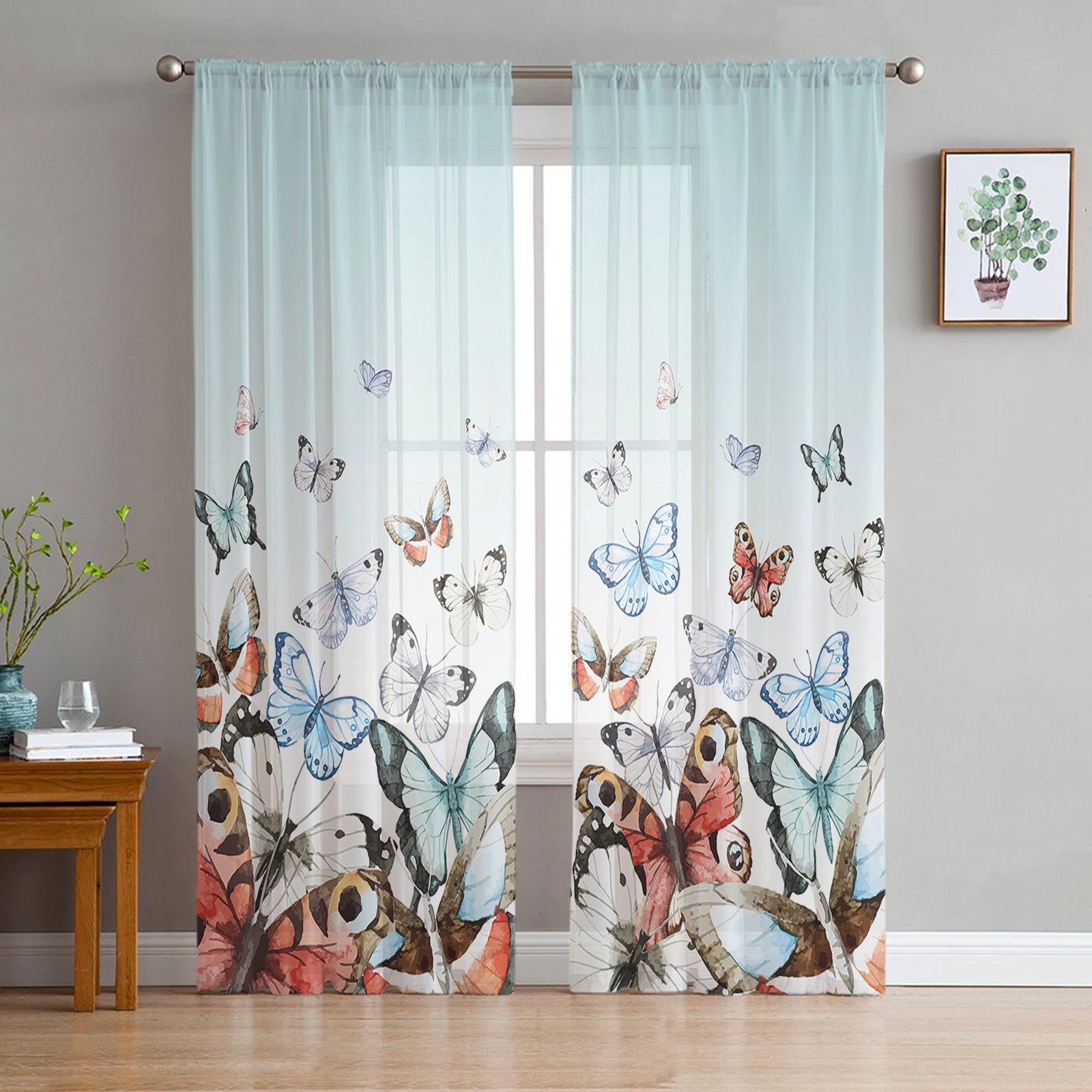 Butterfly Colorful Chiffon Sheer Curtains For Living Room Bedroom ...
