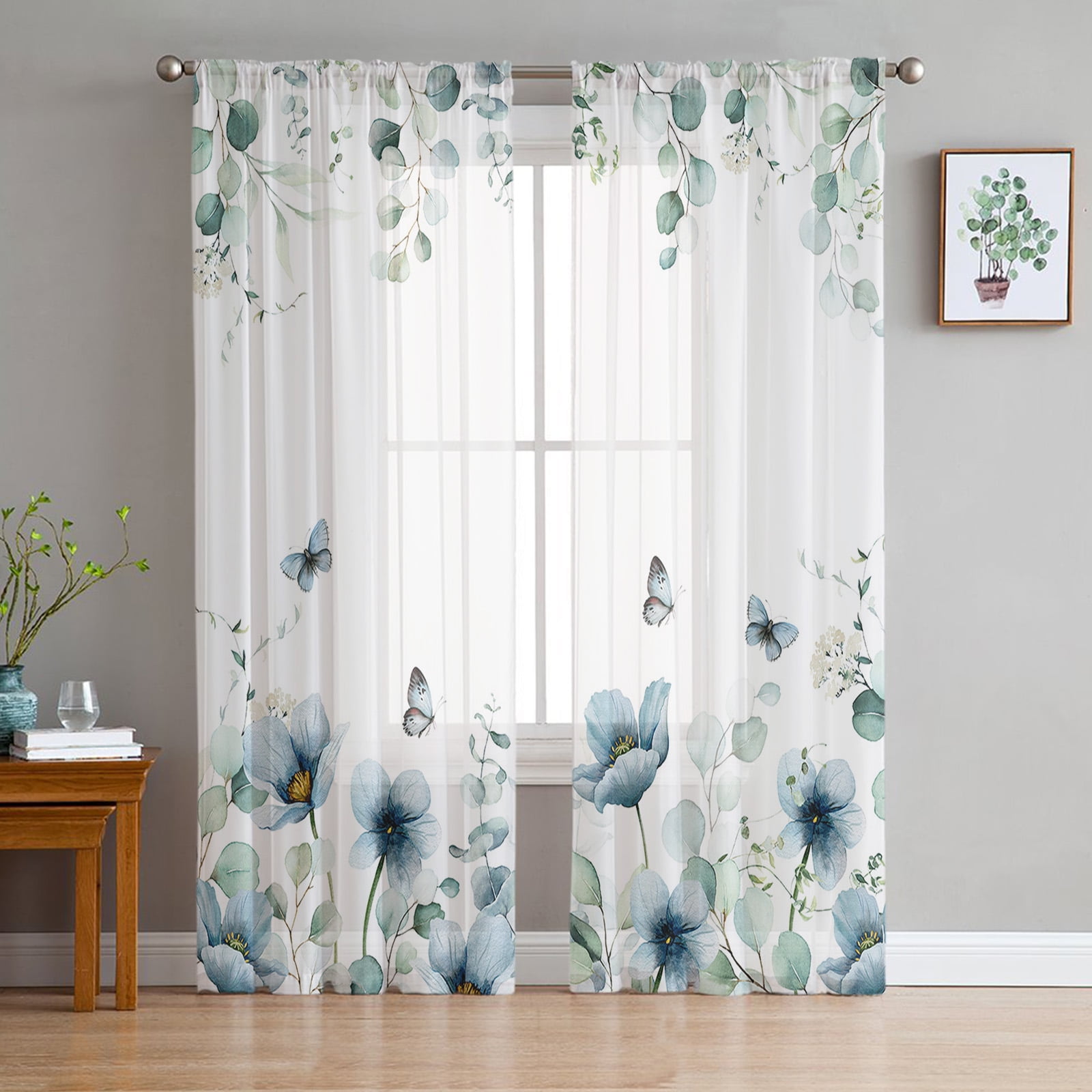 Butterfly Colorful Chiffon Sheer Curtains For Living Room Bedroom ...
