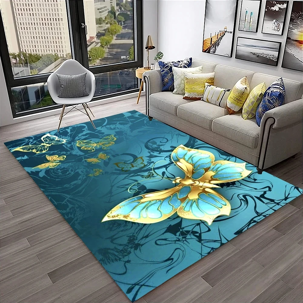 Butterfly Colorful Flower Carpet Watercolor Floral Rugs for Home Living ...