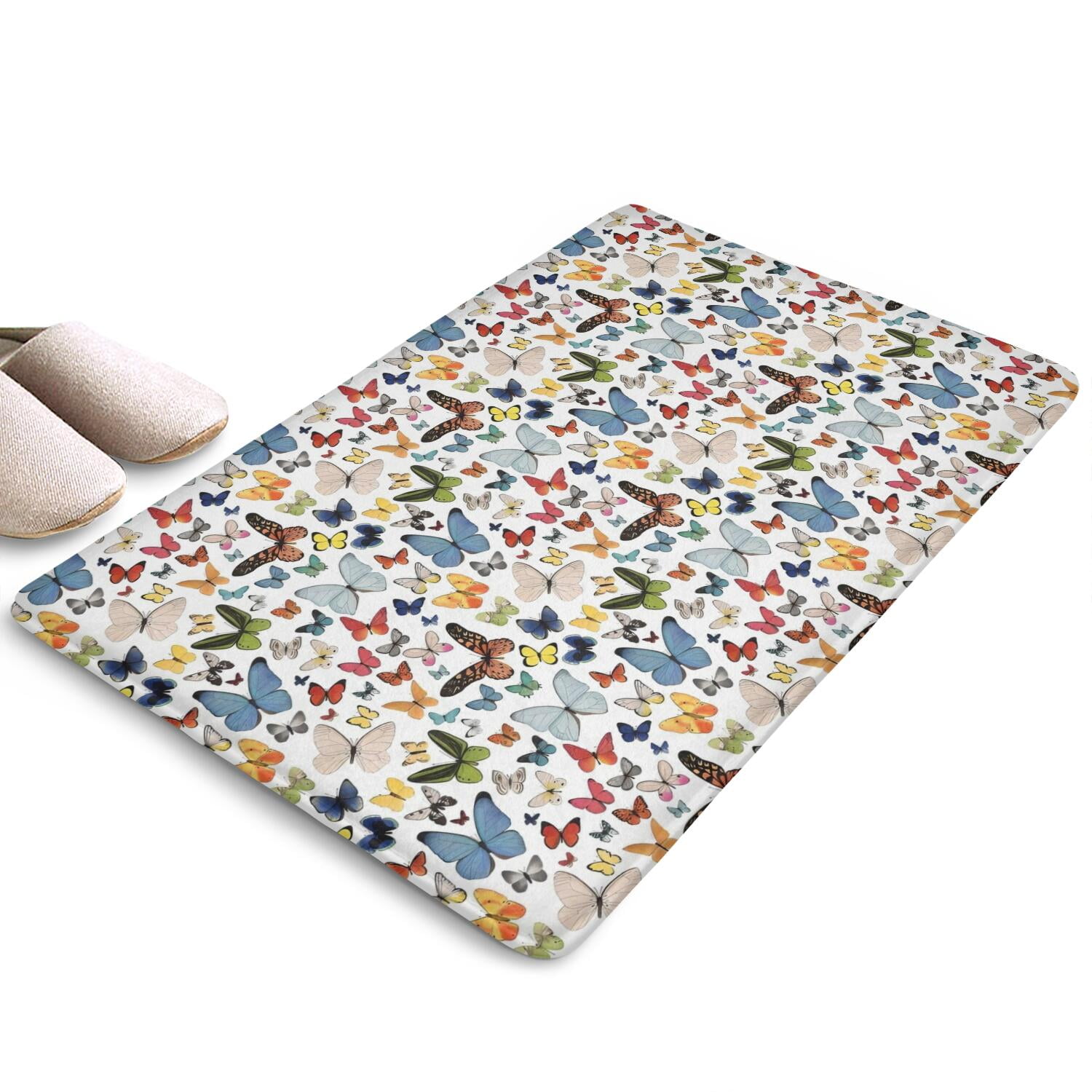 Butterfly Colorful Insect Flannel Non Slip Door Rugs,Washable Door Mats ...