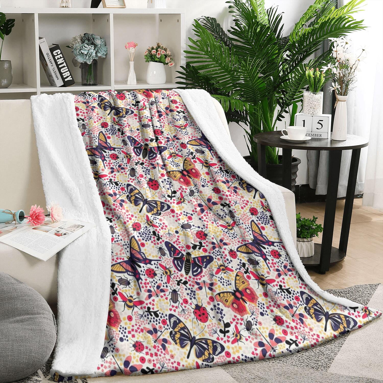 Butterfly Colorful Insect Pattern Blanket,Comfortable Soft Flannel ...
