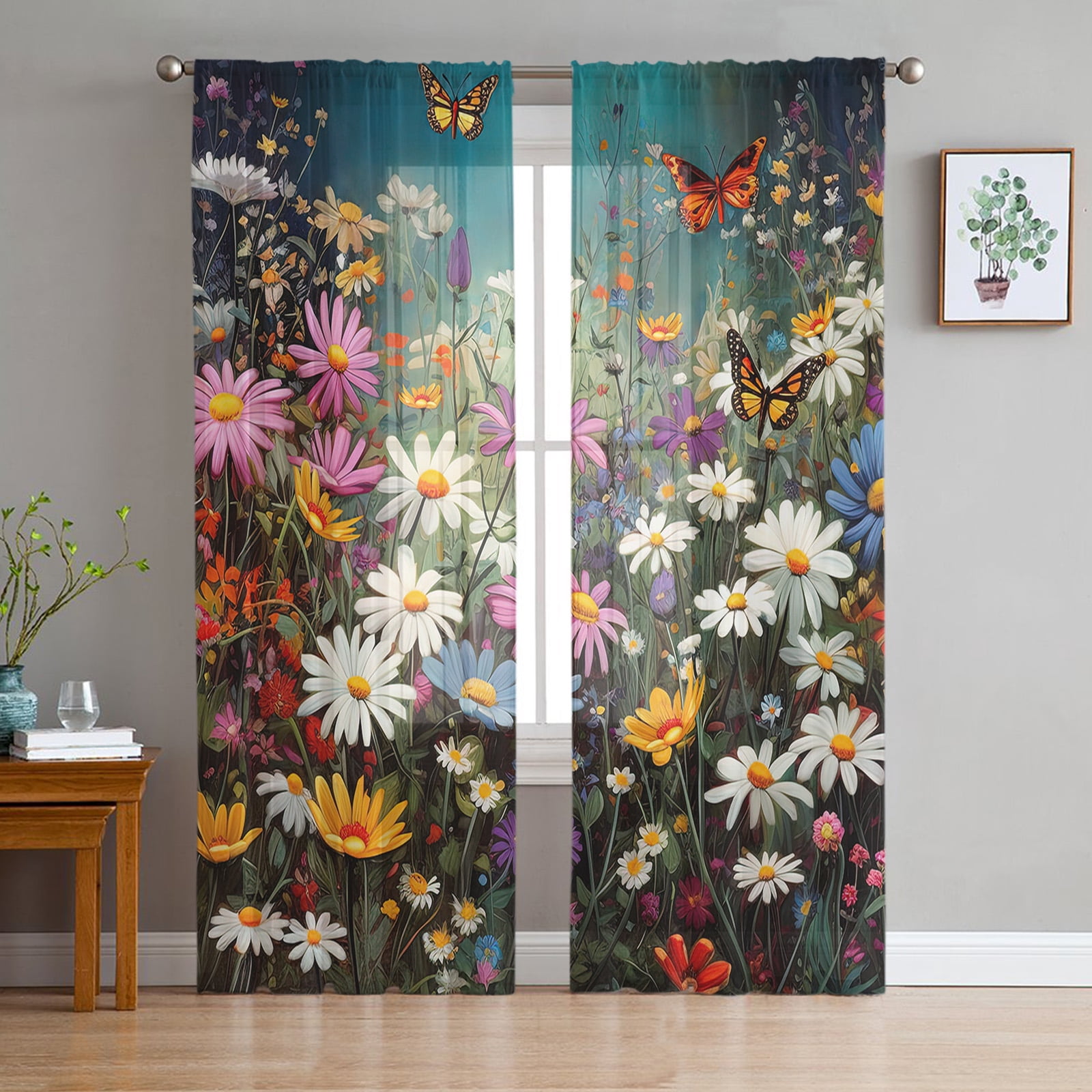 Butterfly Colorful Tulle Curtains for Living Room Sheer Curtains for ...