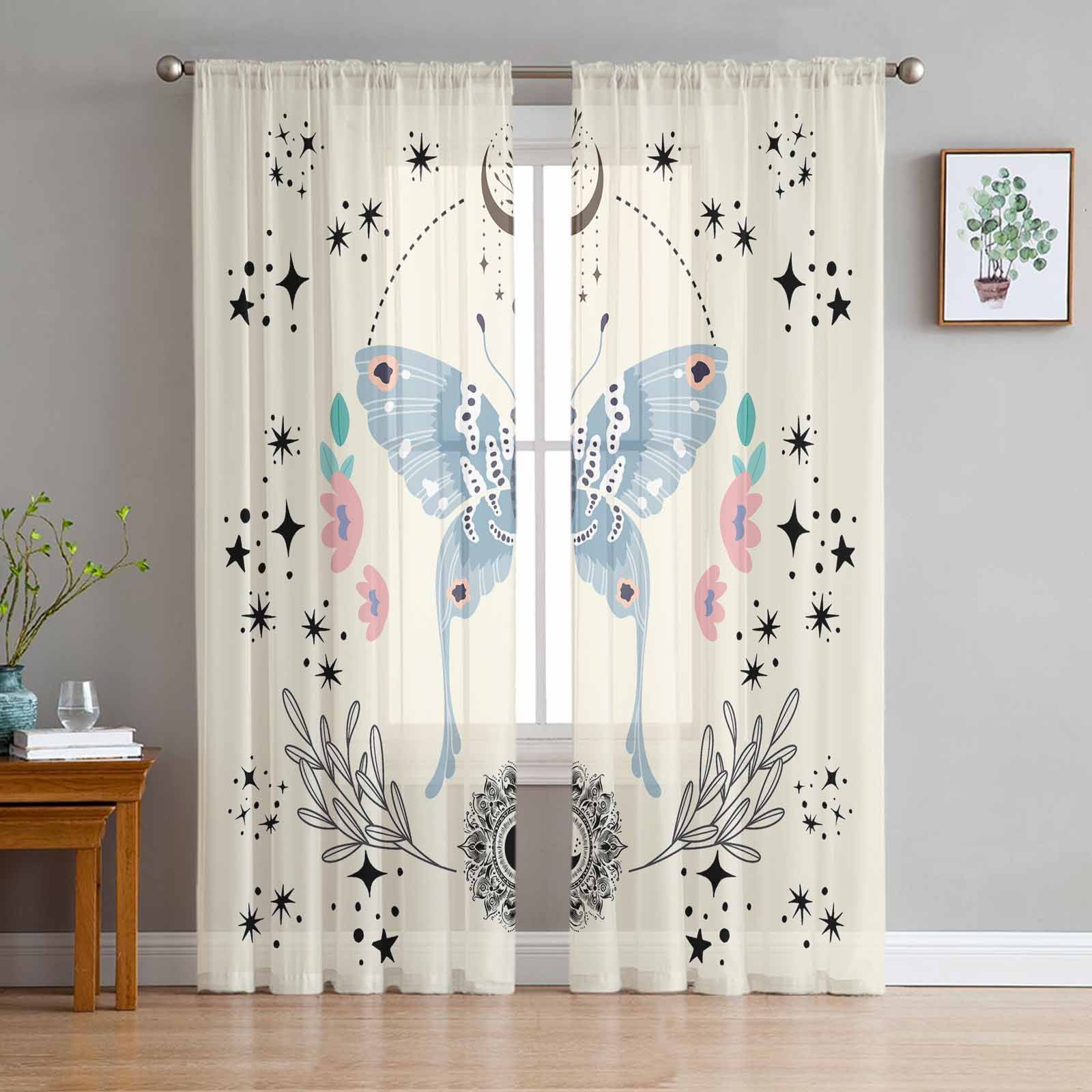 Butterfly Colorful Watercolor Sheer Curtain for Living Room Hall Wall ...