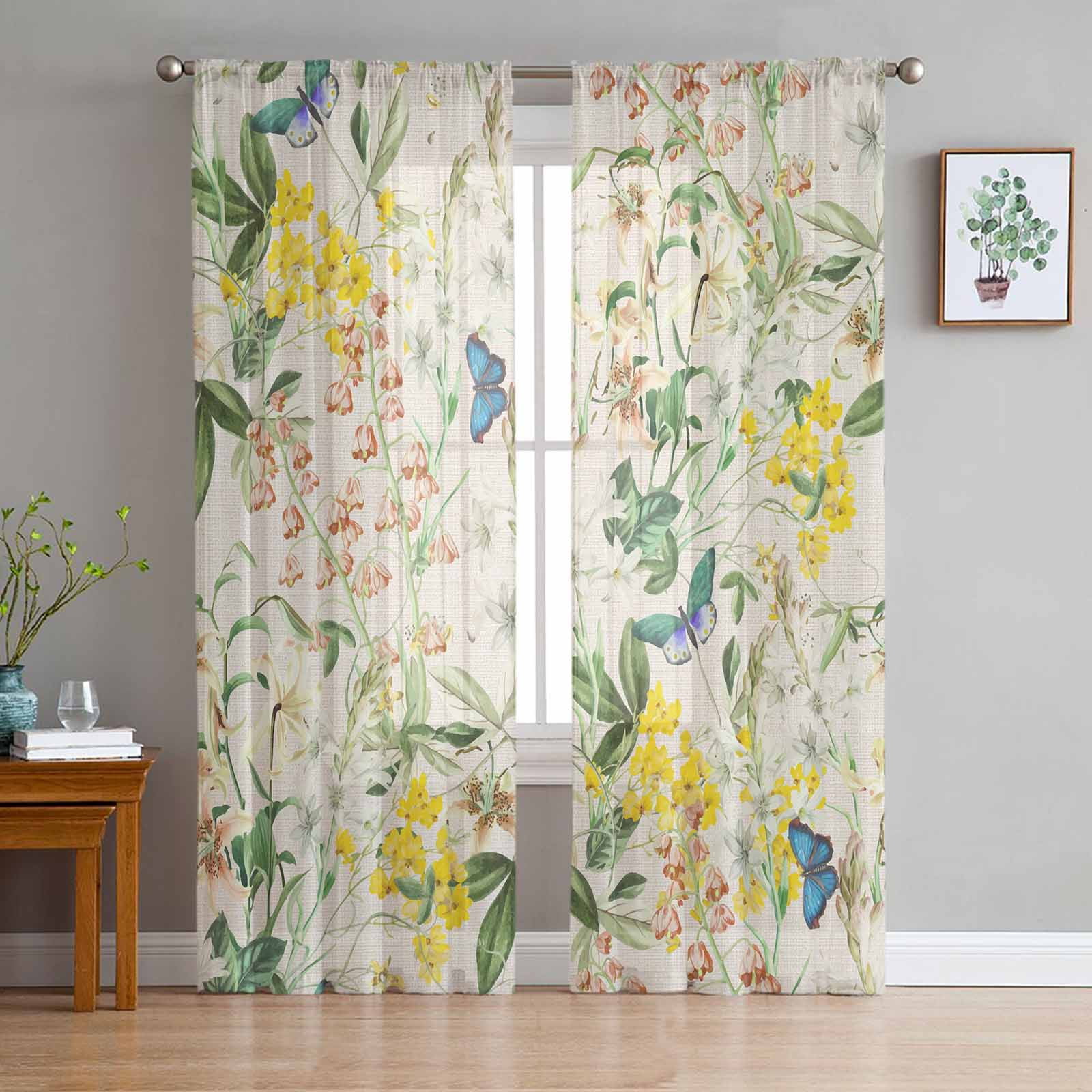 Butterfly Colorful Watercolor Sheer Curtain for Living Room Hall Wall ...