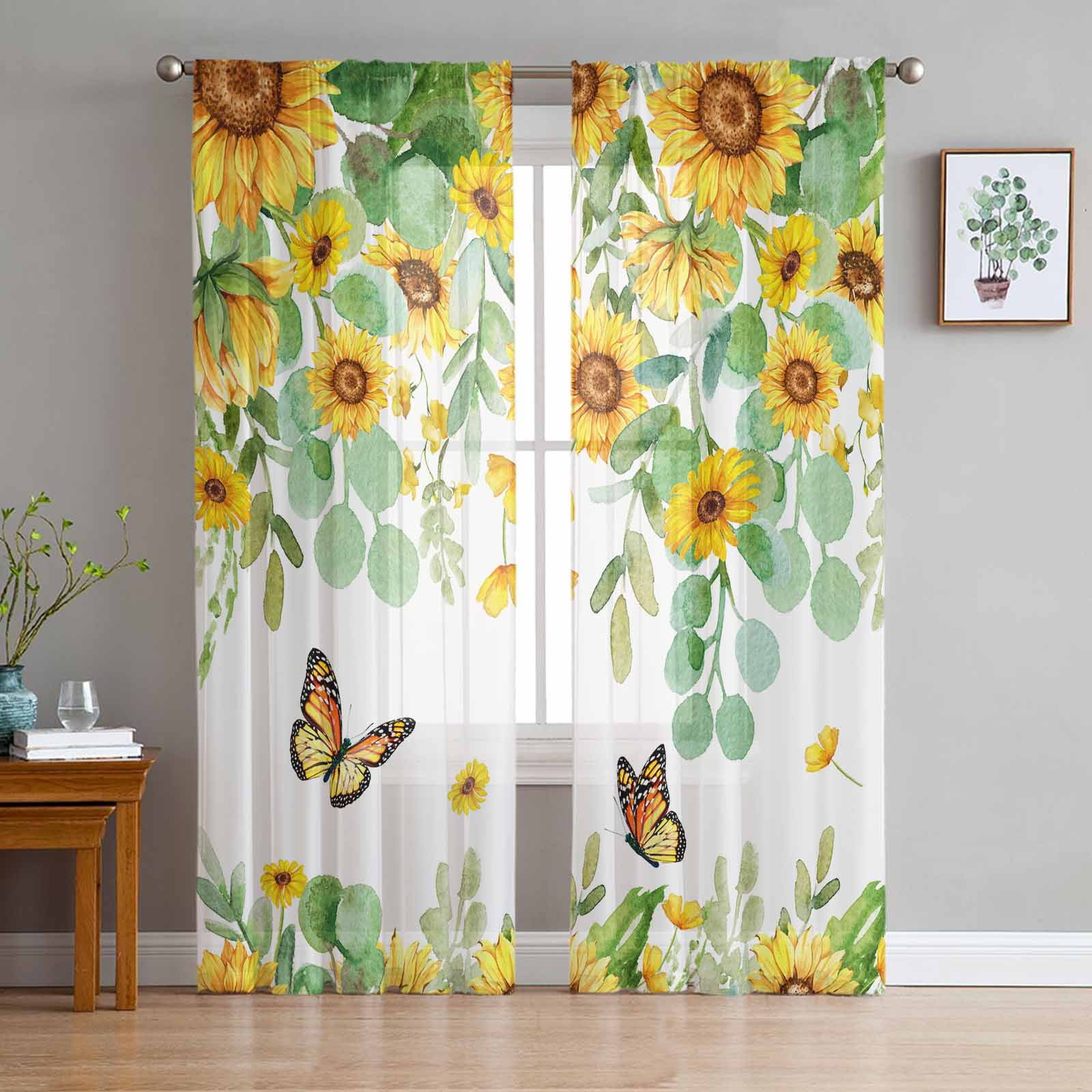 Butterfly Colorful Watercolor Sheer Curtain for Living Room Hall Wall ...