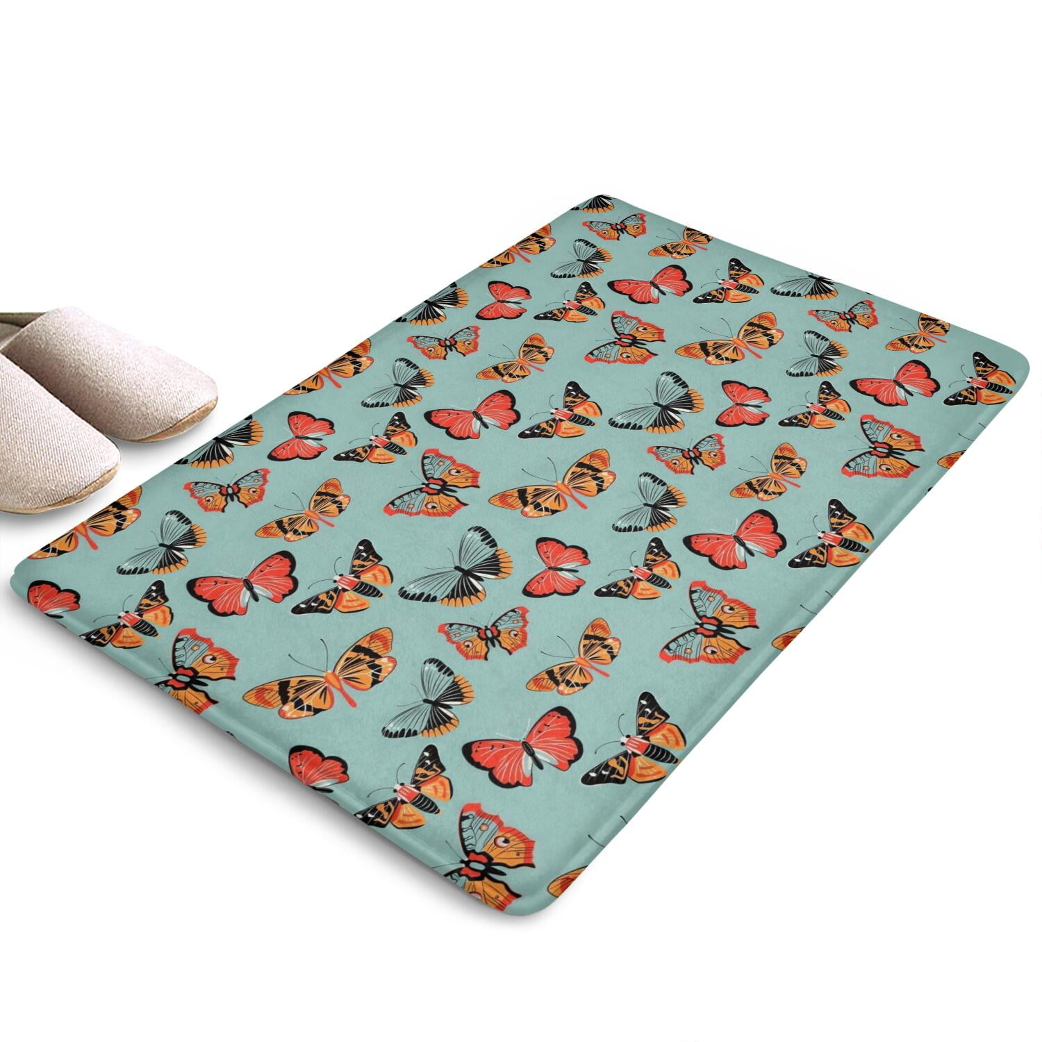 Butterfly Colorful Wing Pattern Flannel Non Slip Door Rugs,Washable ...