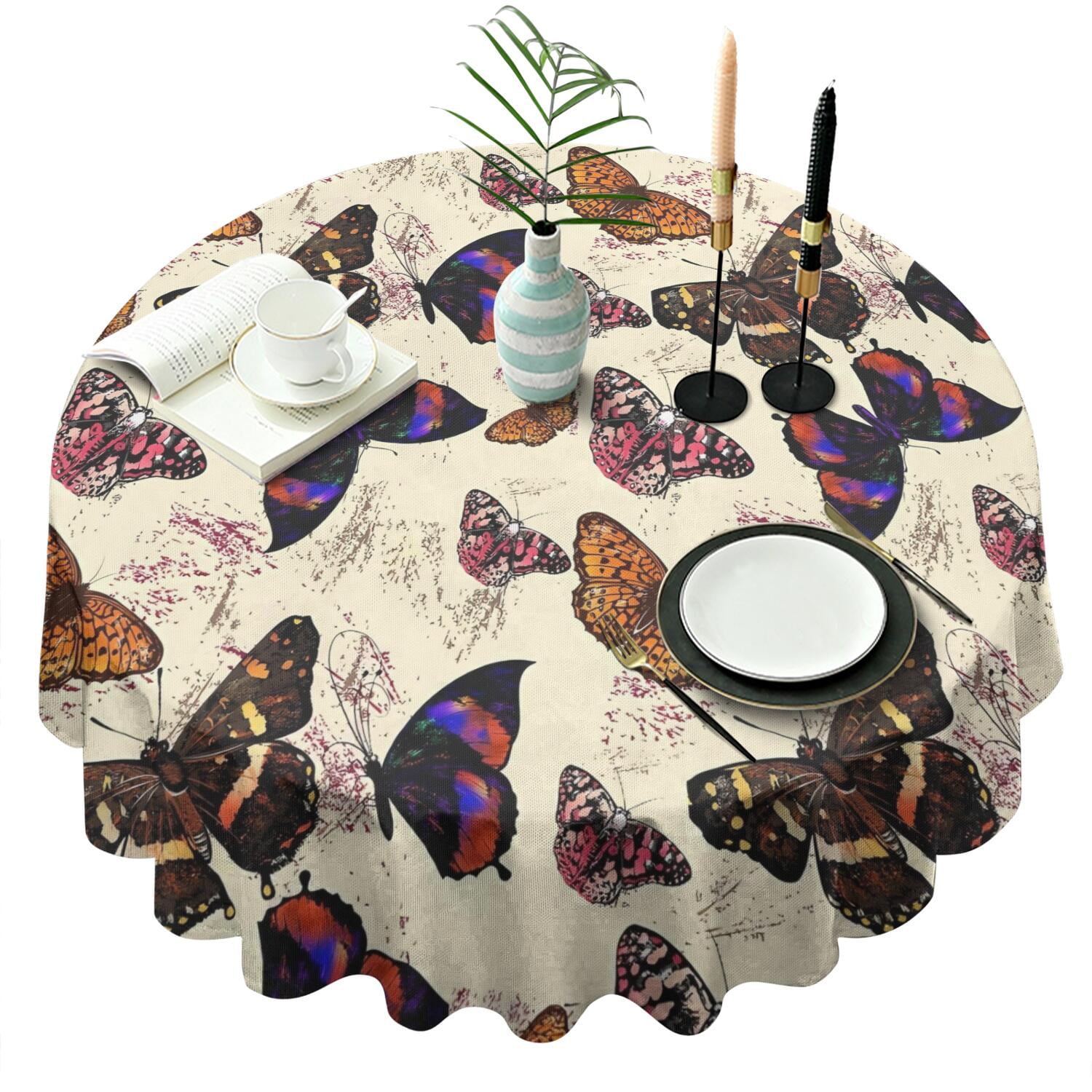 Butterfly Colorful Wing Pattern Round Tablecloth 60"x60",Wrinkle ...