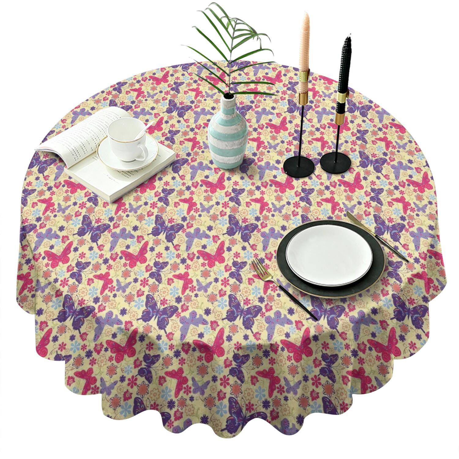 Butterfly Colorful Wing Pattern Round Tablecloth 60"x60",Wrinkle ...