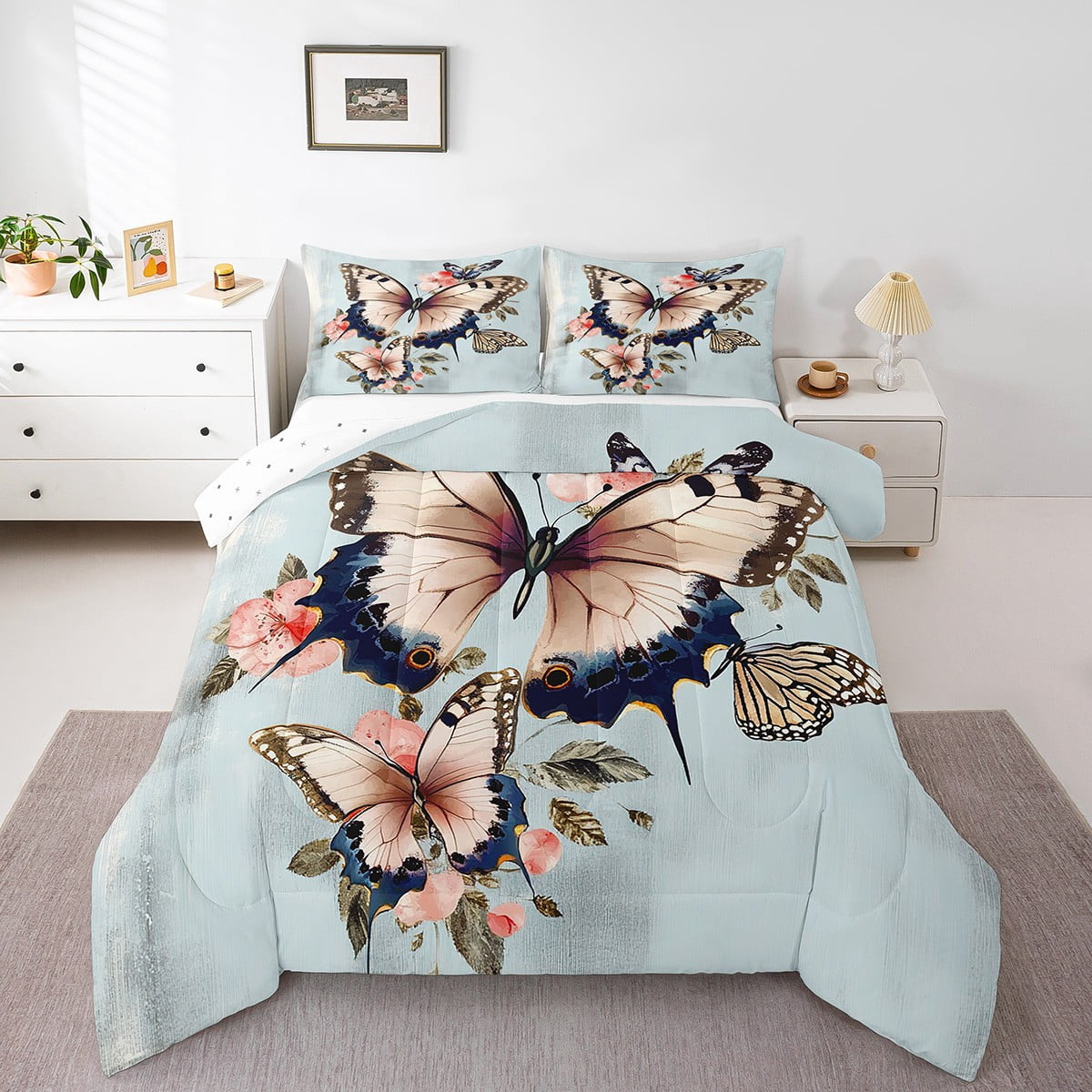 Butterfly Comforter Set Queen Rustic Farm Floral Bedding for Girls Boys ...