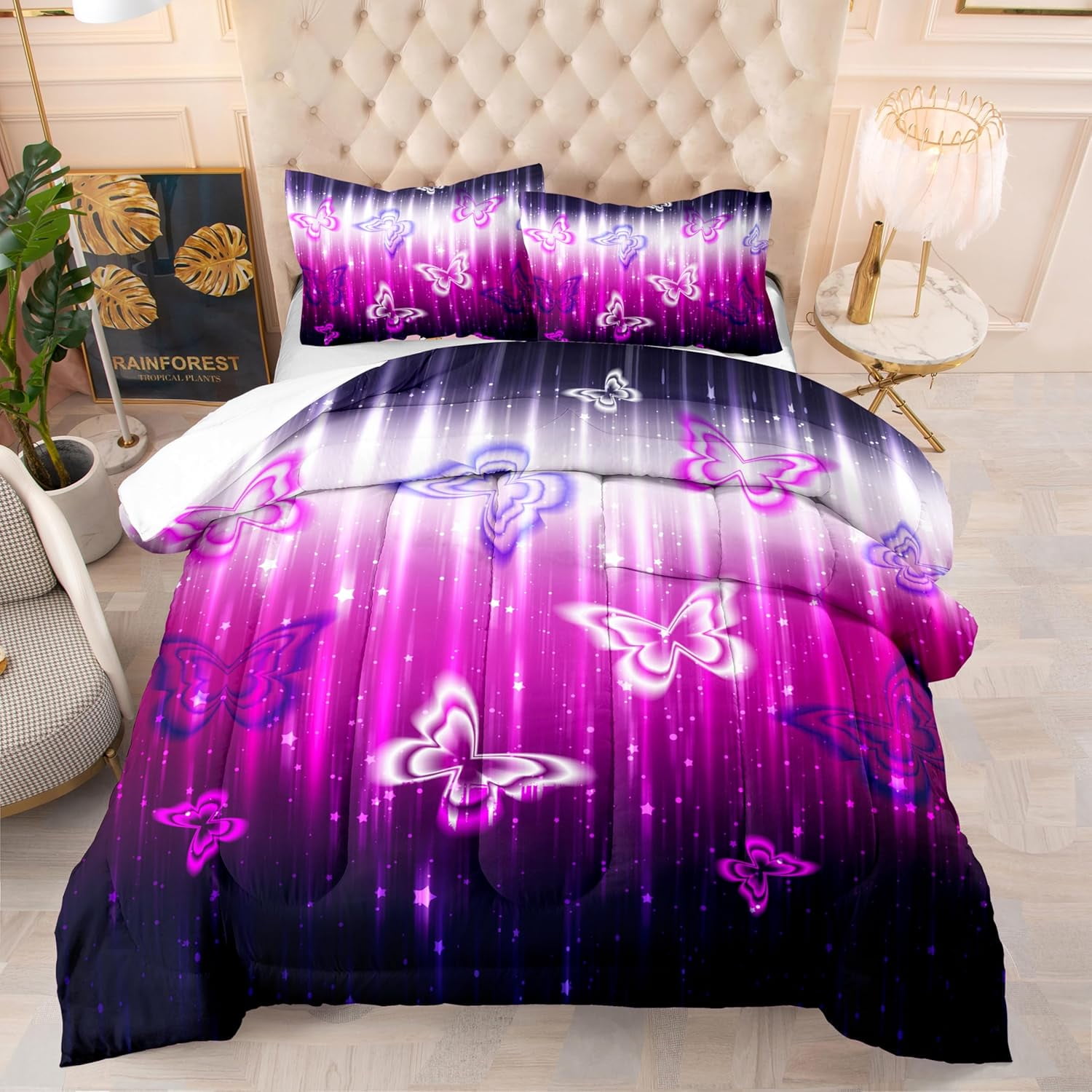 Butterfly Comforter Set Size Red Rose Butterfly 3D Print Style Bedding ...