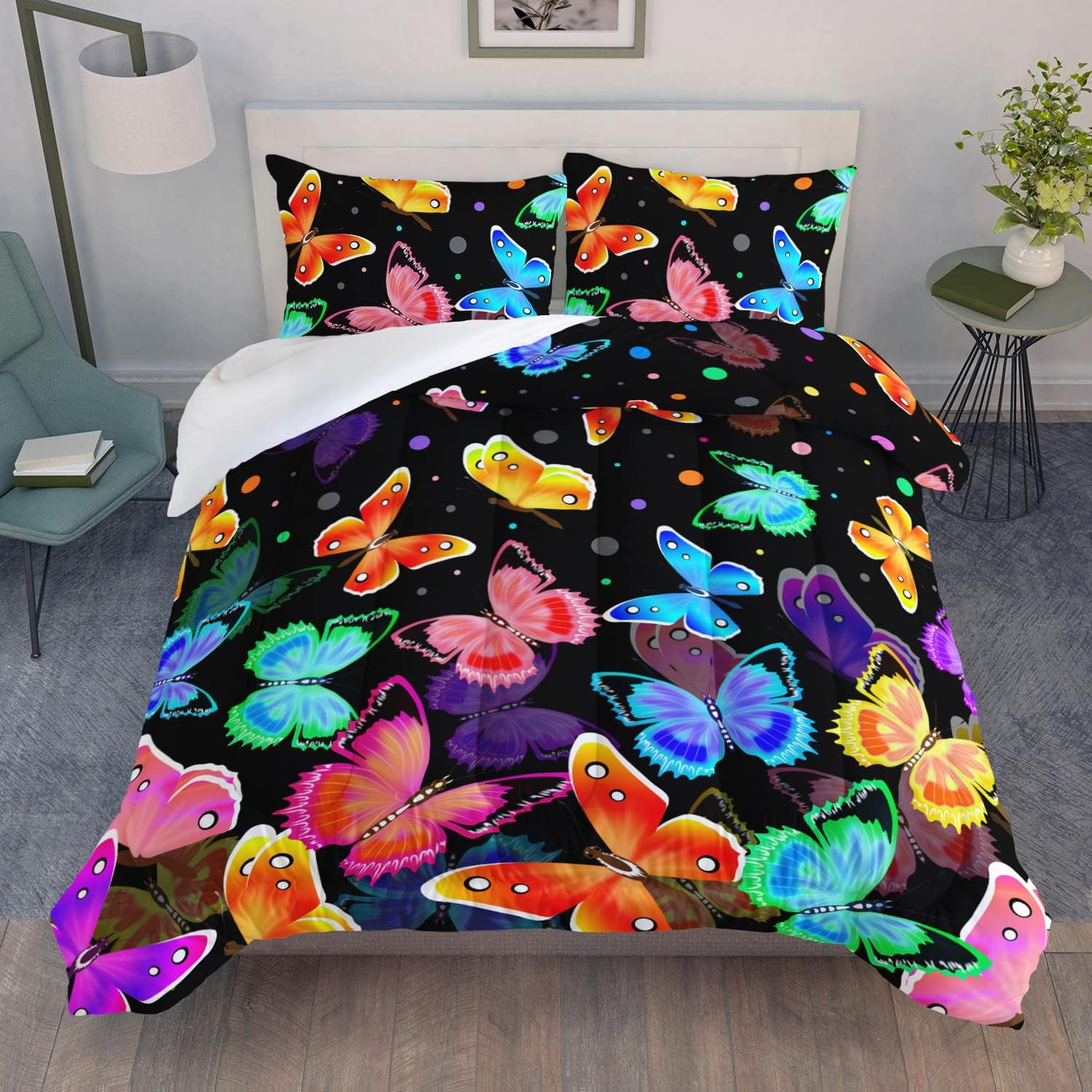 Butterfly Comforter Set Size Red Rose Butterfly 3D Print Style Bedding ...