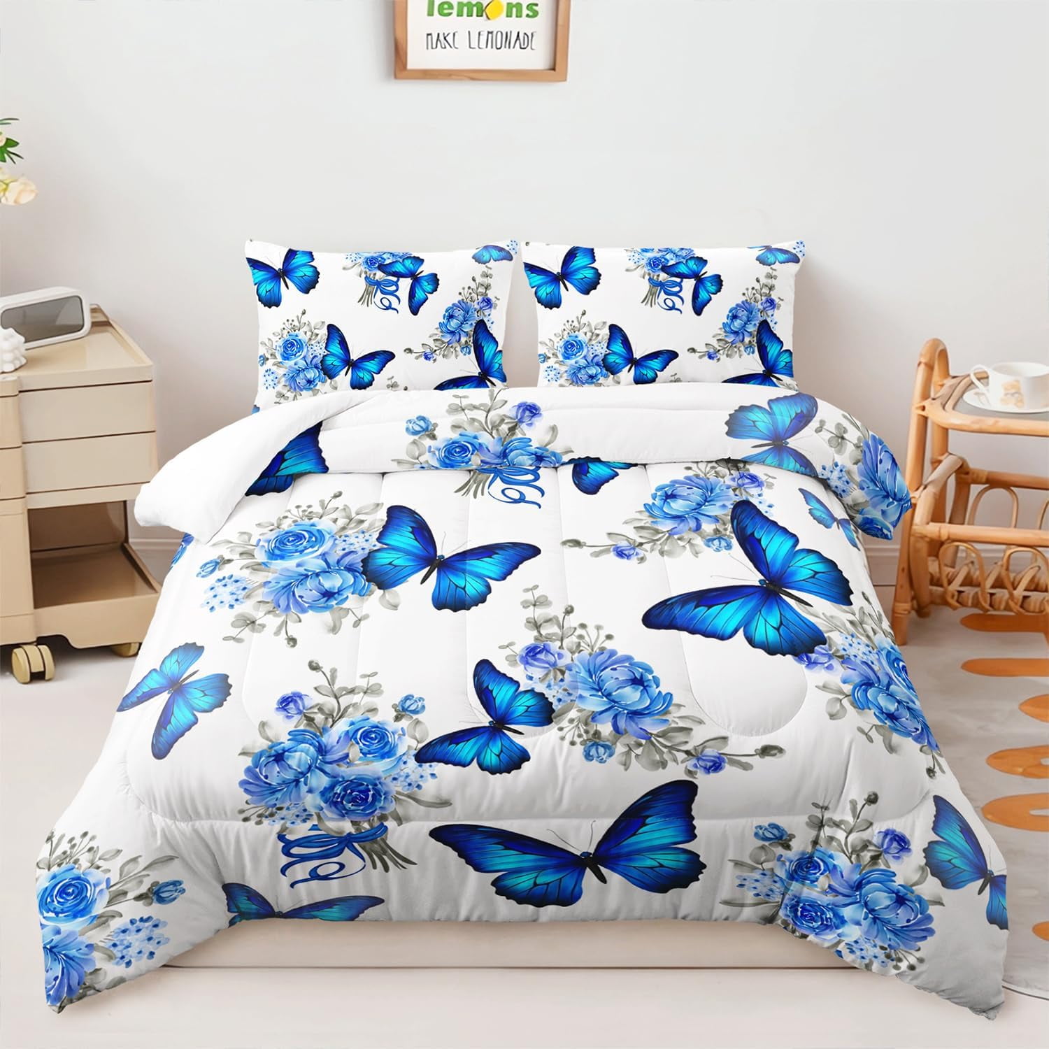 Butterfly Comforter Set Size Red Rose Butterfly 3D Print Style Bedding ...