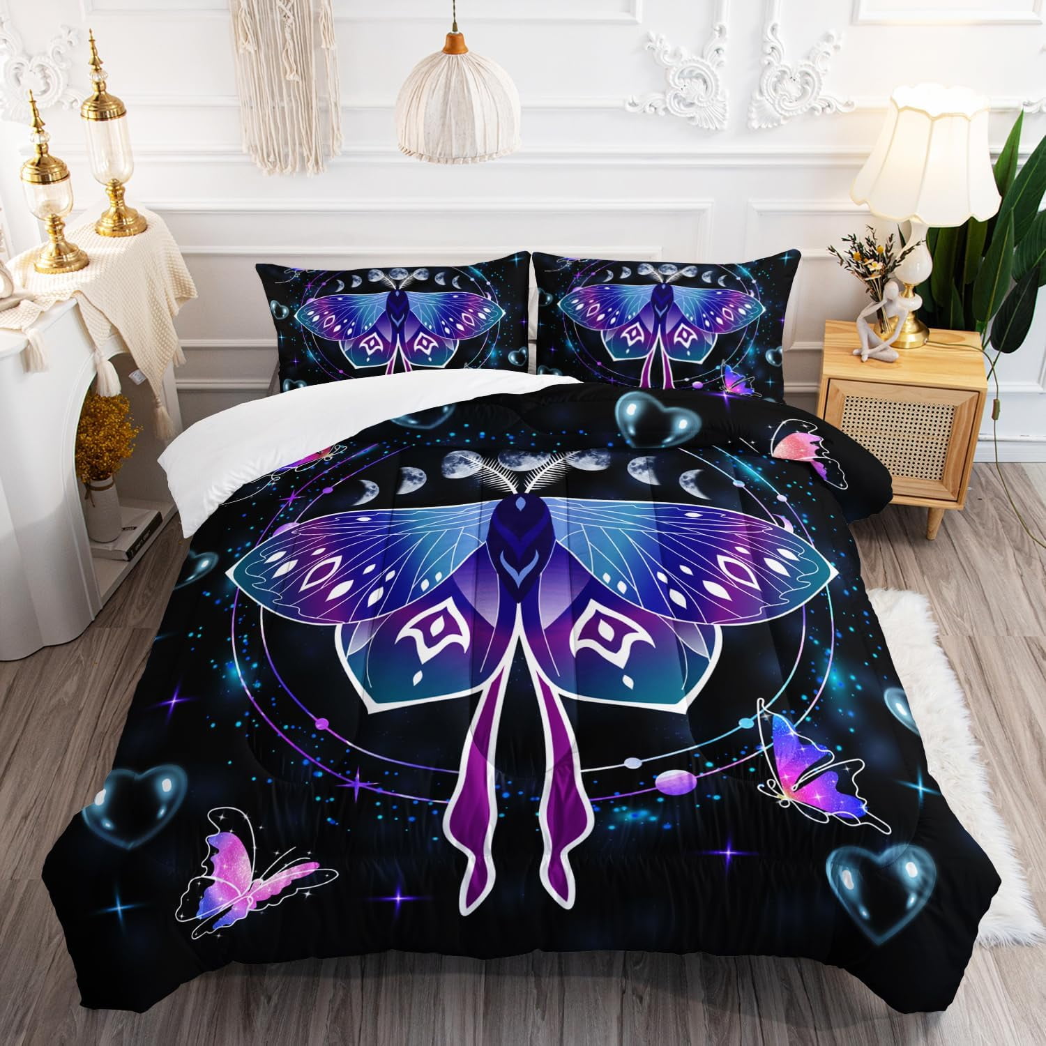 Butterfly Comforter Set Size Red Rose Butterfly 3D Print Style Bedding ...
