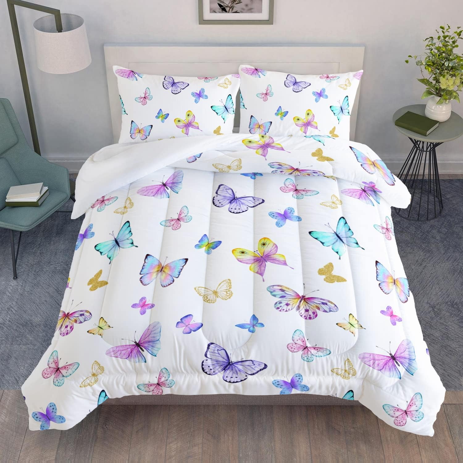 Butterfly Comforter Set Size Red Rose Butterfly 3D Print Style Bedding ...