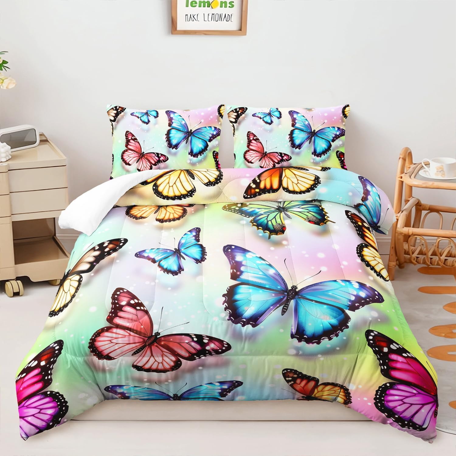 Butterfly Comforter Set Size Red Rose Butterfly 3D Print Style Bedding ...