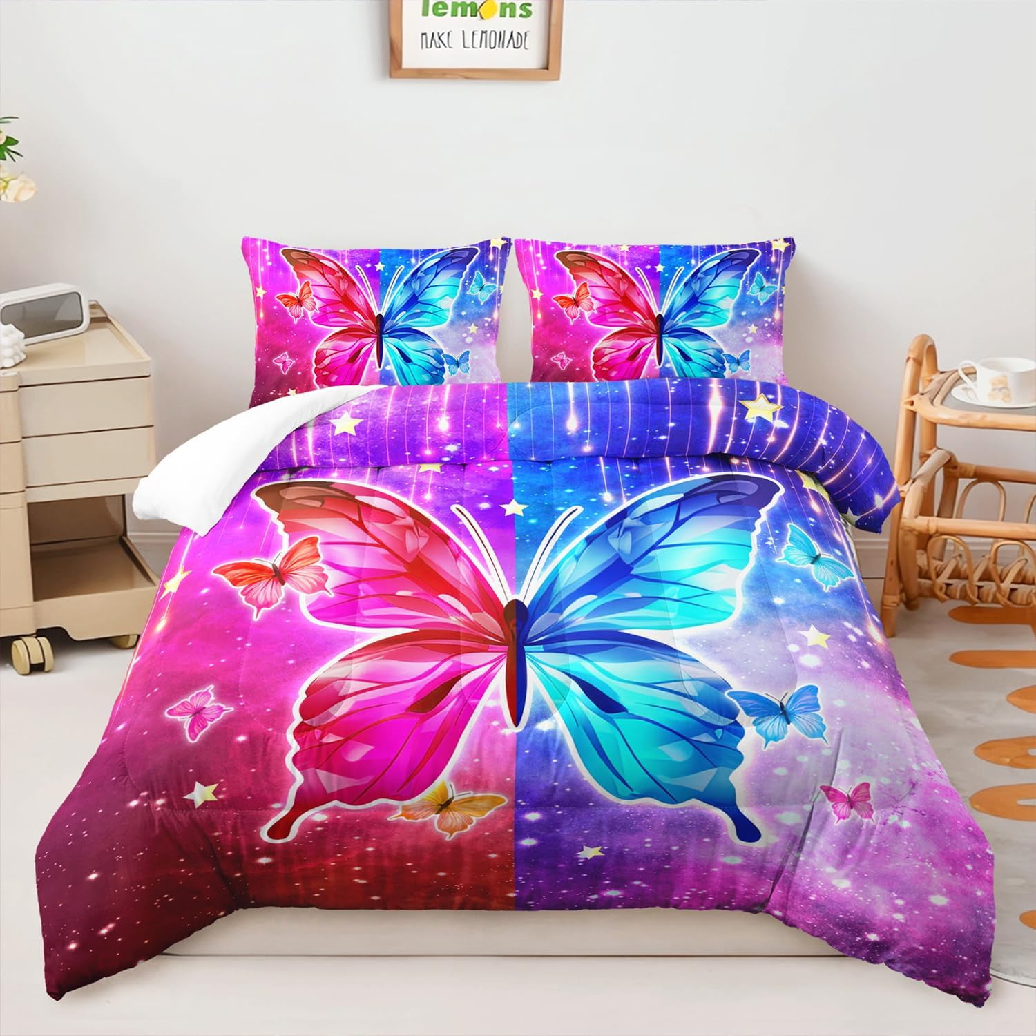 Butterfly Comforter Set Size Starry Blue Rose Print Bedding Set ...