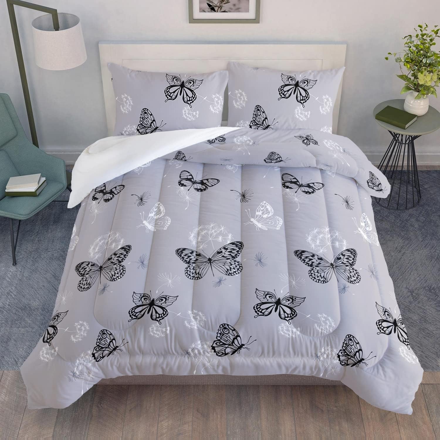 Butterfly Comforter Set Size Starry Blue Rose Print Bedding Set ...