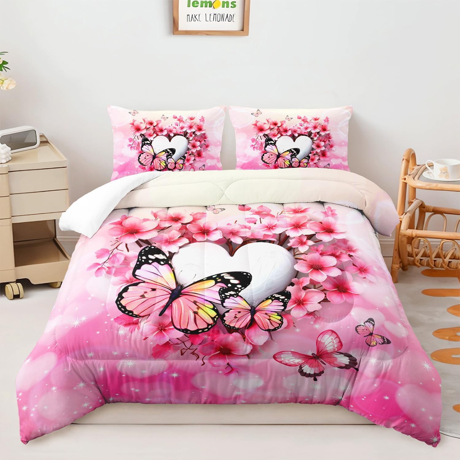 Butterfly Comforter Set Size Starry Blue Rose Print Bedding Set ...