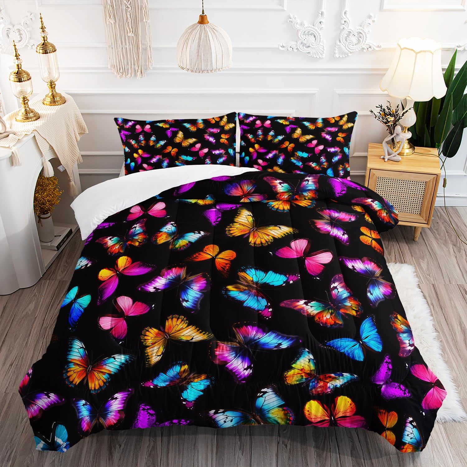 Butterfly Comforter Set Size Starry Blue Rose Print Bedding Set ...