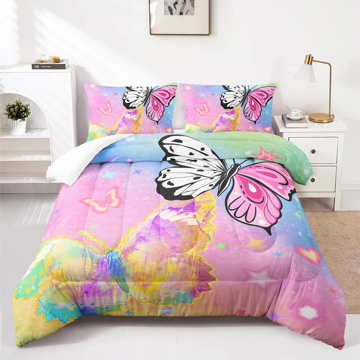Butterfly Comforter Set Size Watercolor Butterfly Print Bedding Set ...