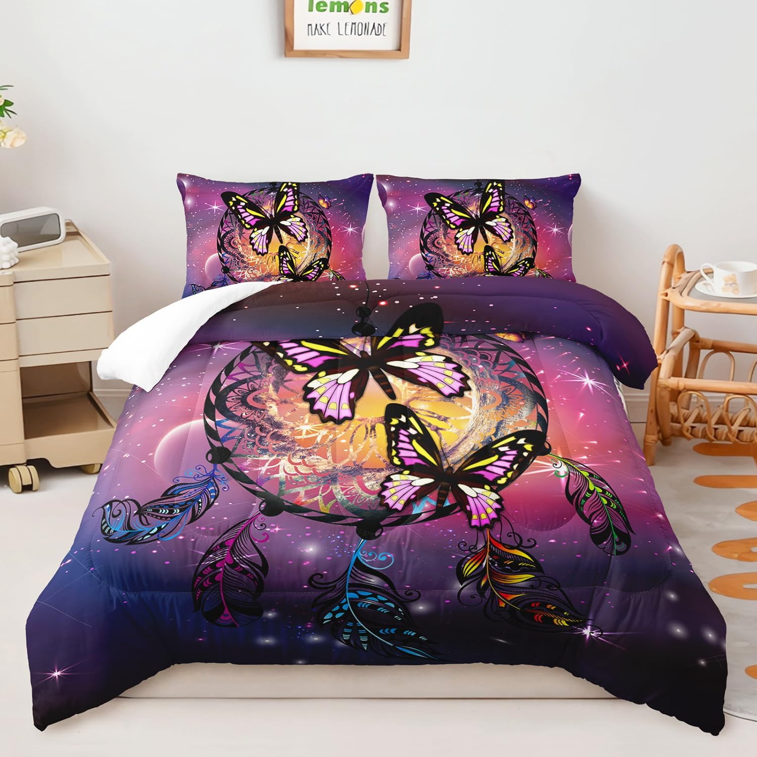 Butterfly Comforter Set Size Watercolor Butterfly Print Bedding Set ...