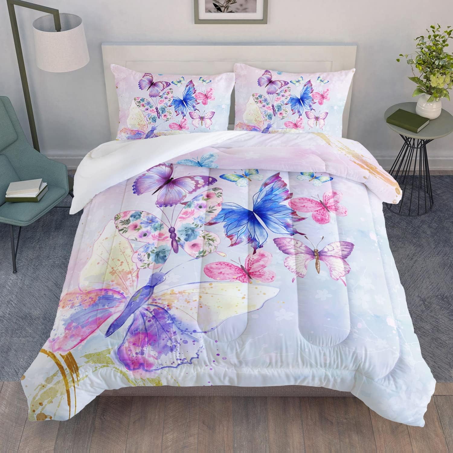 Butterfly Comforter Set Size Watercolor Butterfly Print Bedding Set ...