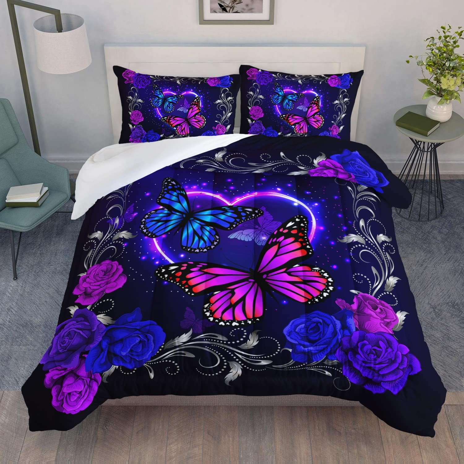 Butterfly Comforter Set Size Watercolor Butterfly Print Bedding Set ...