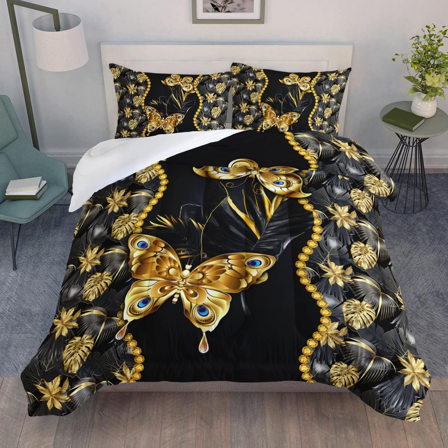 Butterfly Comforter Set Size Watercolor Butterfly Print Bedding Set ...