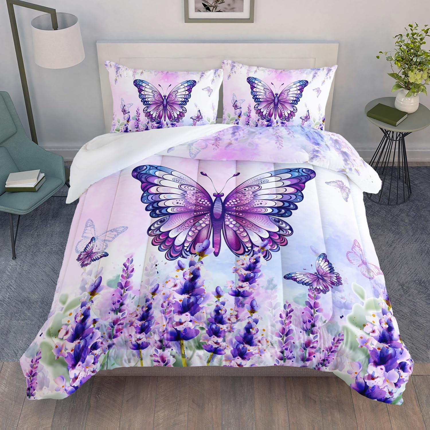 Butterfly Comforter Set Size Watercolor Butterfly Print Bedding Set ...
